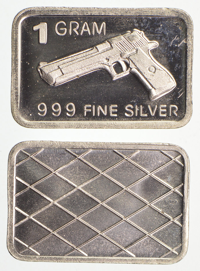 Hand Gun - 1 Gram .999 Fine Silver - Custom Designed Silver Bar ...