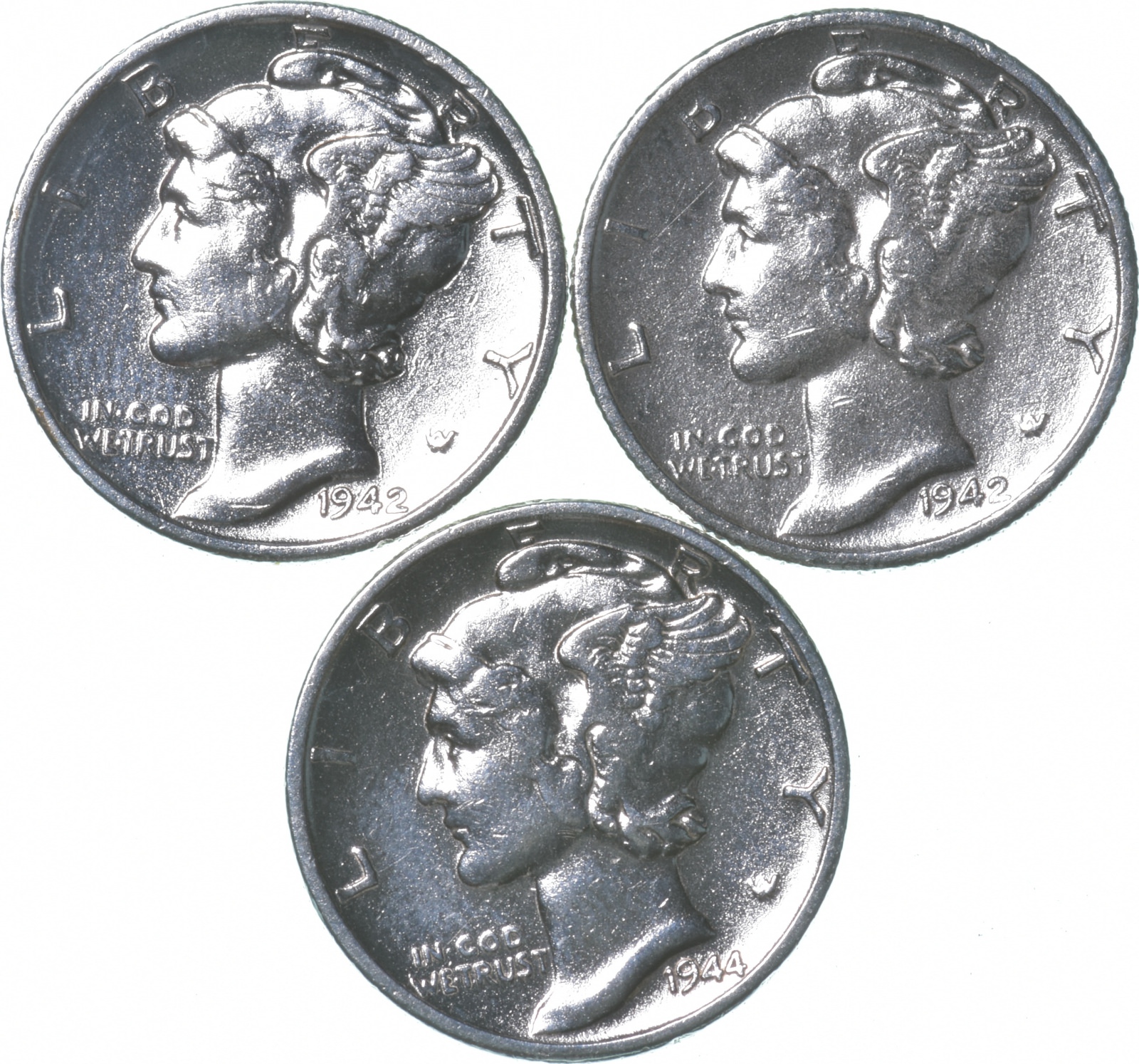 HIGH GRADE 1942 1942 1944 Mercury Silver Dime - BETTER | Property Room