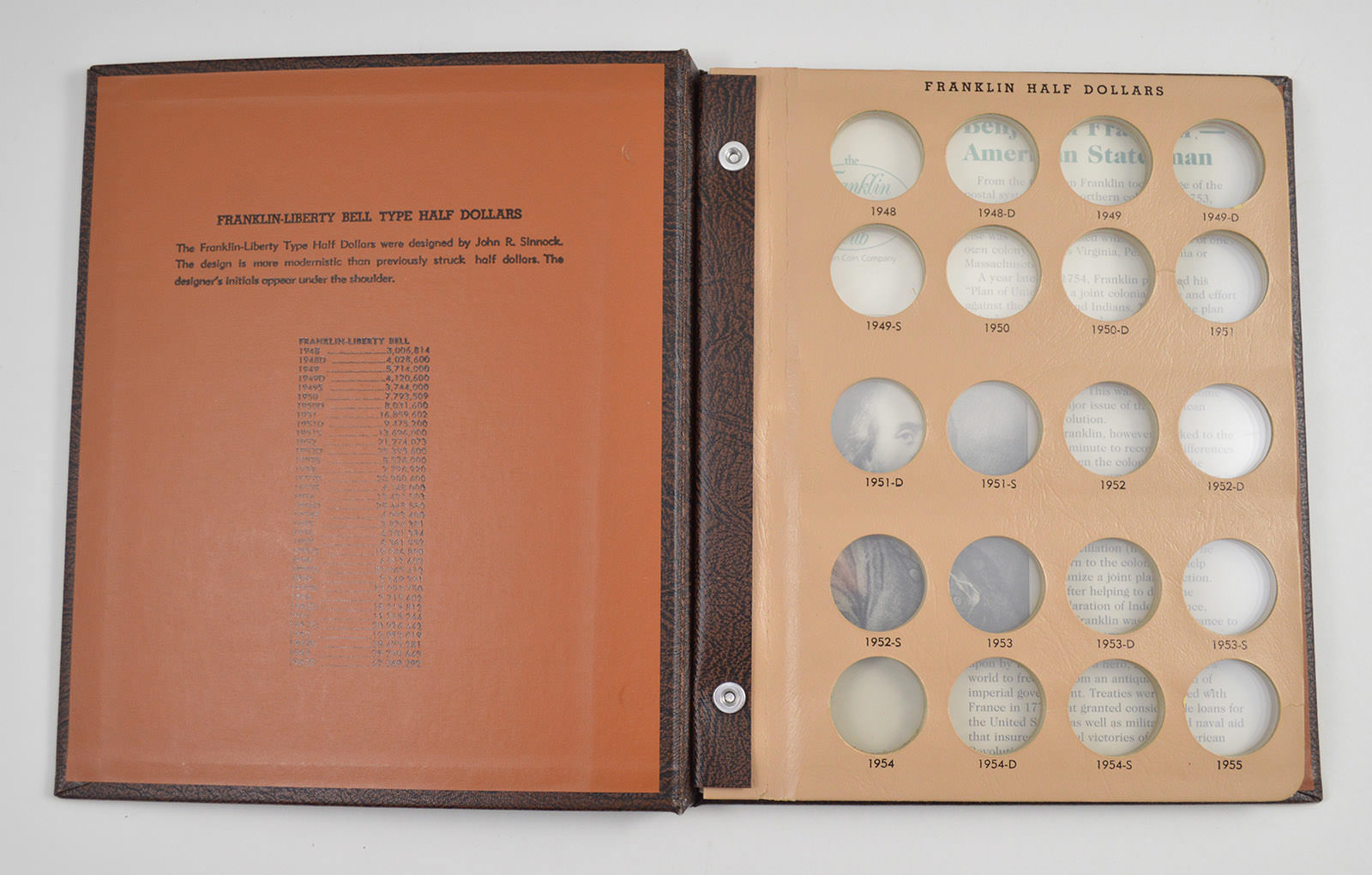 High Quality Franklin Half Dollars Empty Coin Album | Property Room