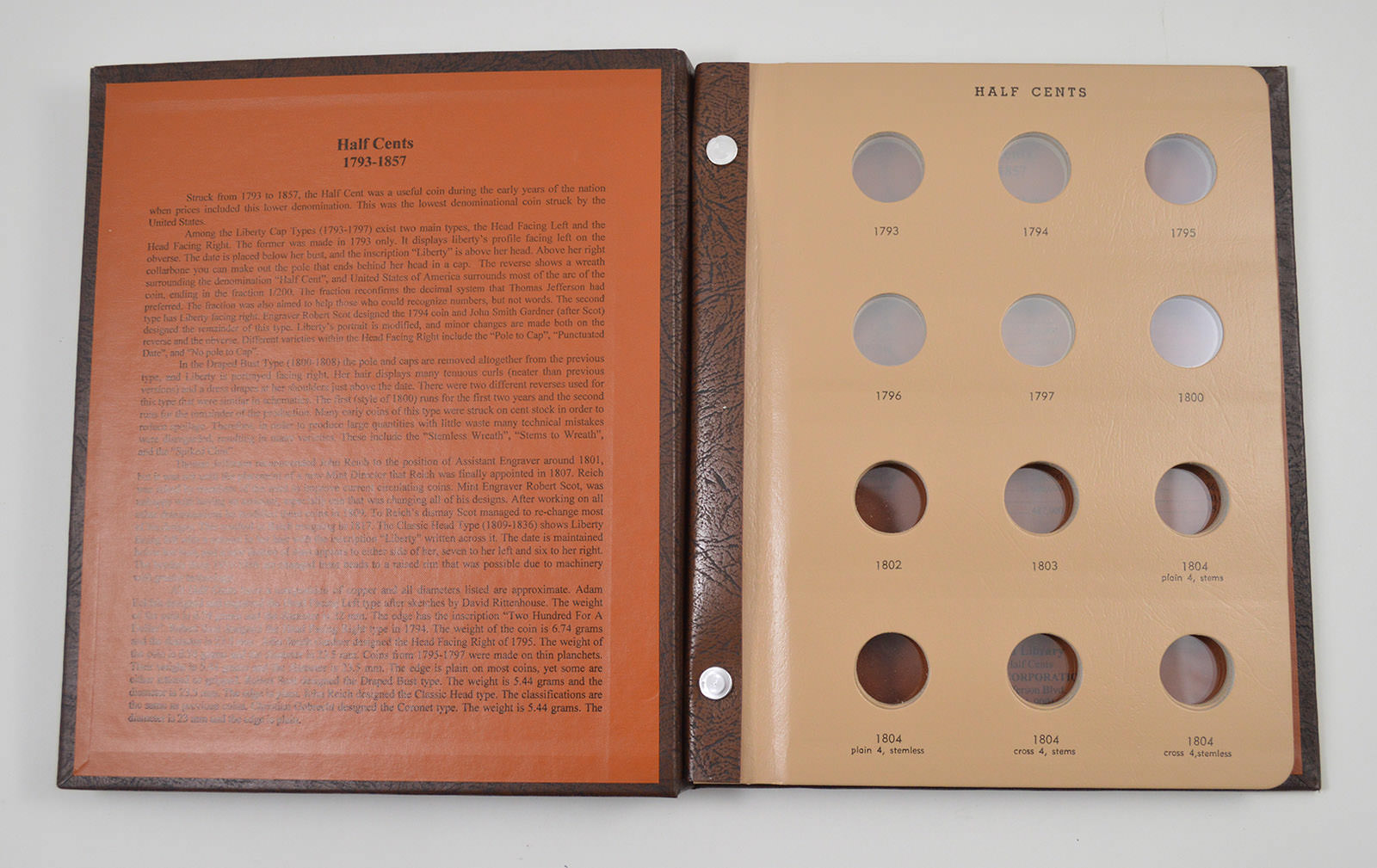 High Quality Half Cents 1793-1857 Empty Coin Album | Property Room
