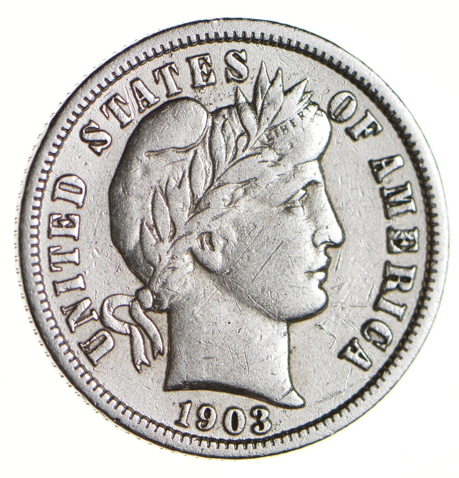 Higher Grade - 1903 Barber Liberty US Silver Dime - Great Detail in ...
