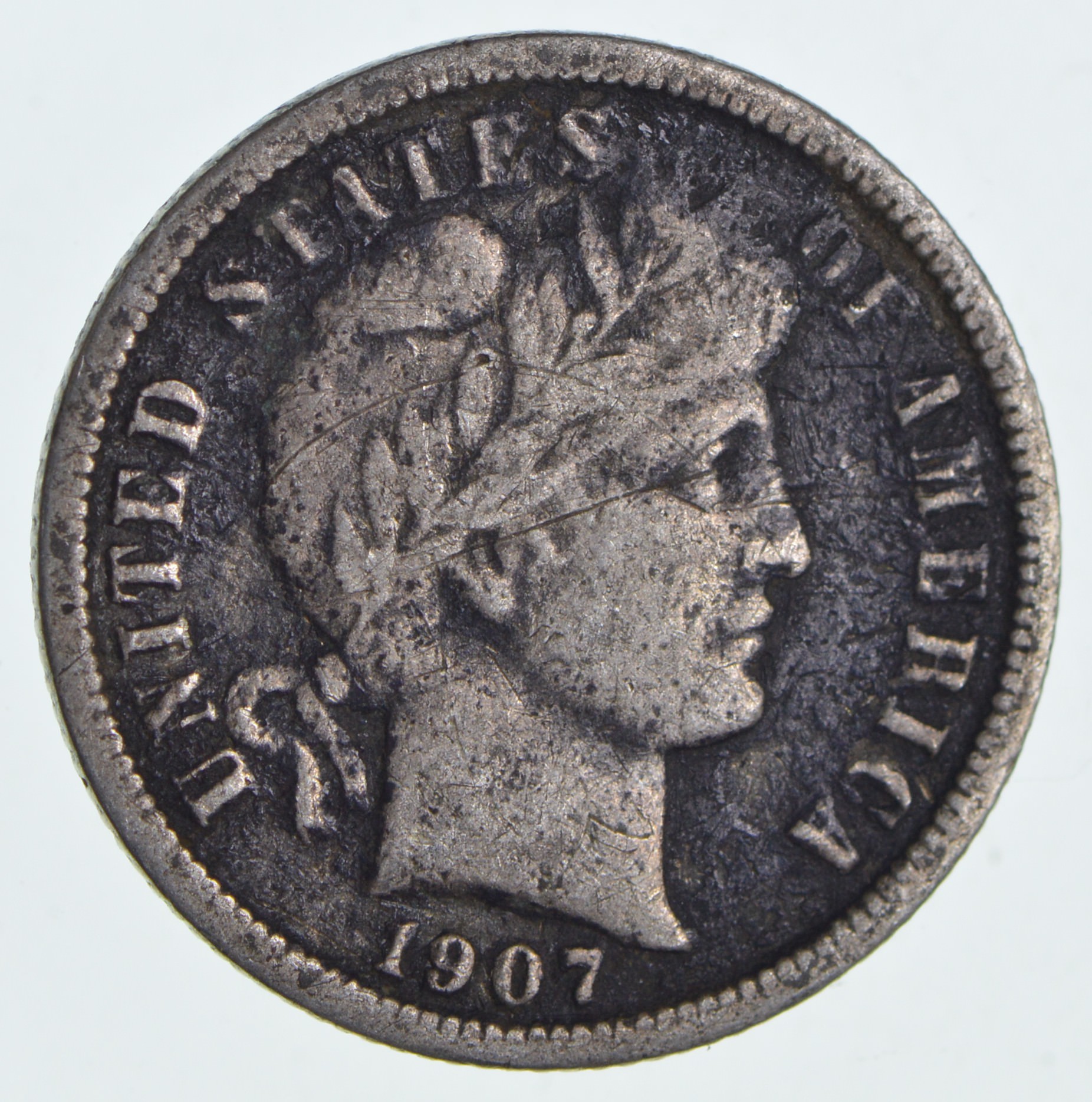 Higher Grade - 1907 Barber Liberty US Silver Dime - Great Detail in ...