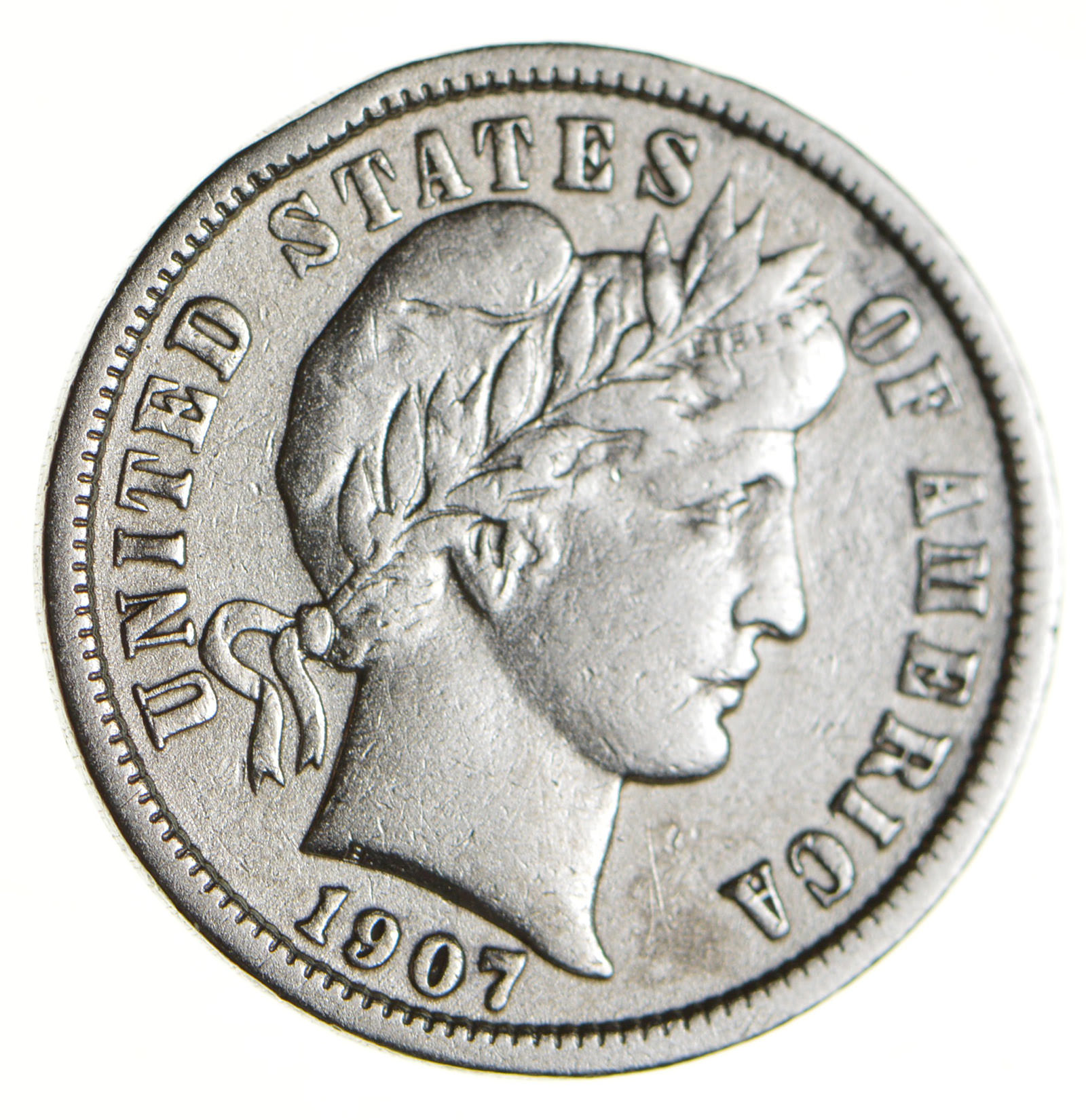 Higher Grade - 1907 Barber Liberty US Silver Dime - Great Detail in ...