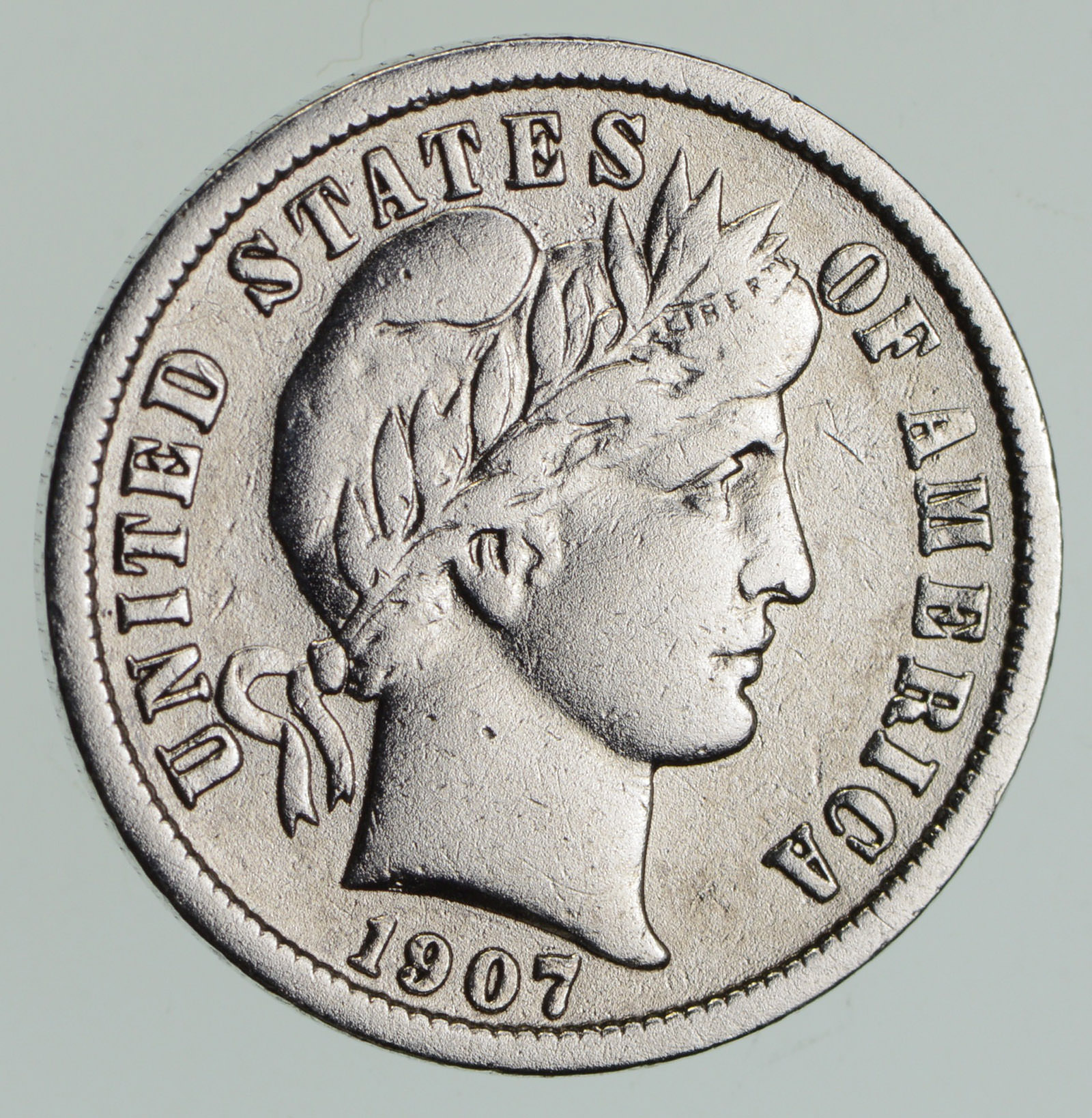Higher Grade - 1907 Barber Liberty US Silver Dime - Great Detail in ...