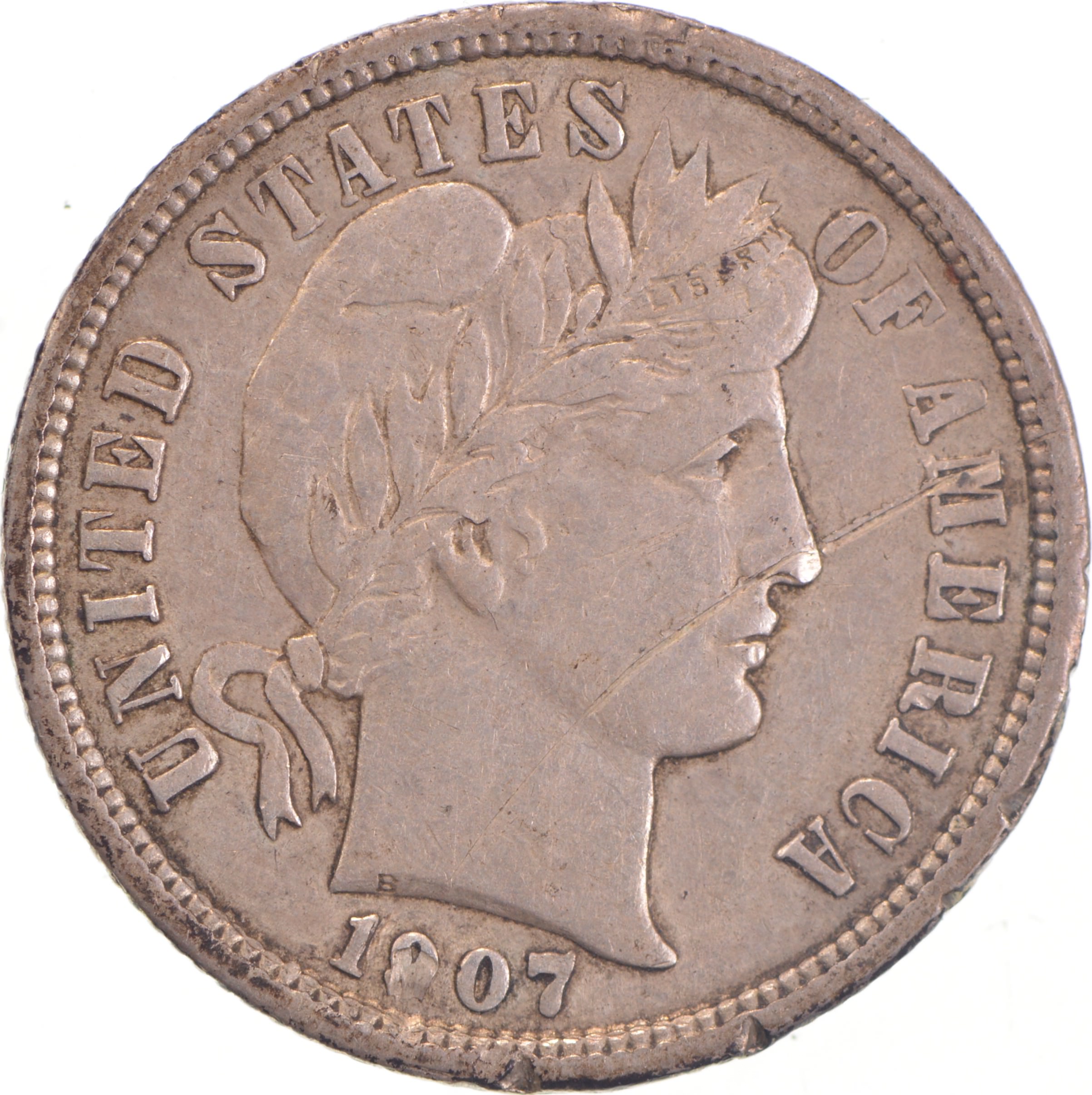 Higher Grade - 1907 Barber Liberty US Silver Dime - Great Detail in ...