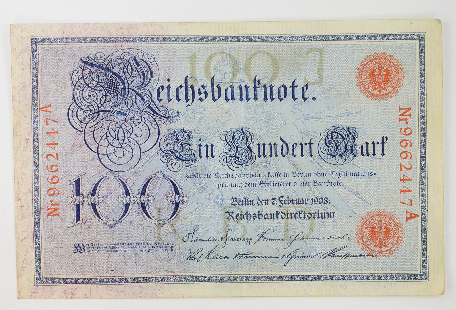 Historic 1908 Berlin 100 Reichsmark - German Collectible Reichsbanknote ...