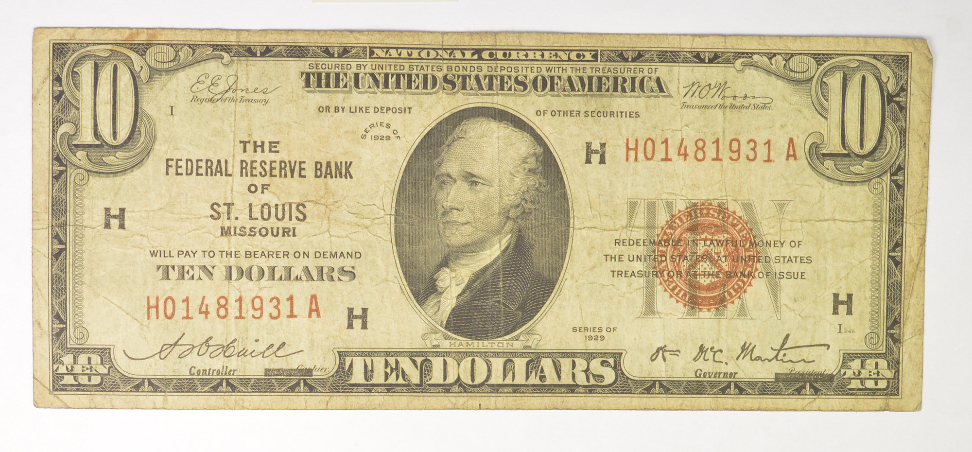 Historic - 1929 Brown Seal - $10.00 National Currency - St. Louis, MO ...