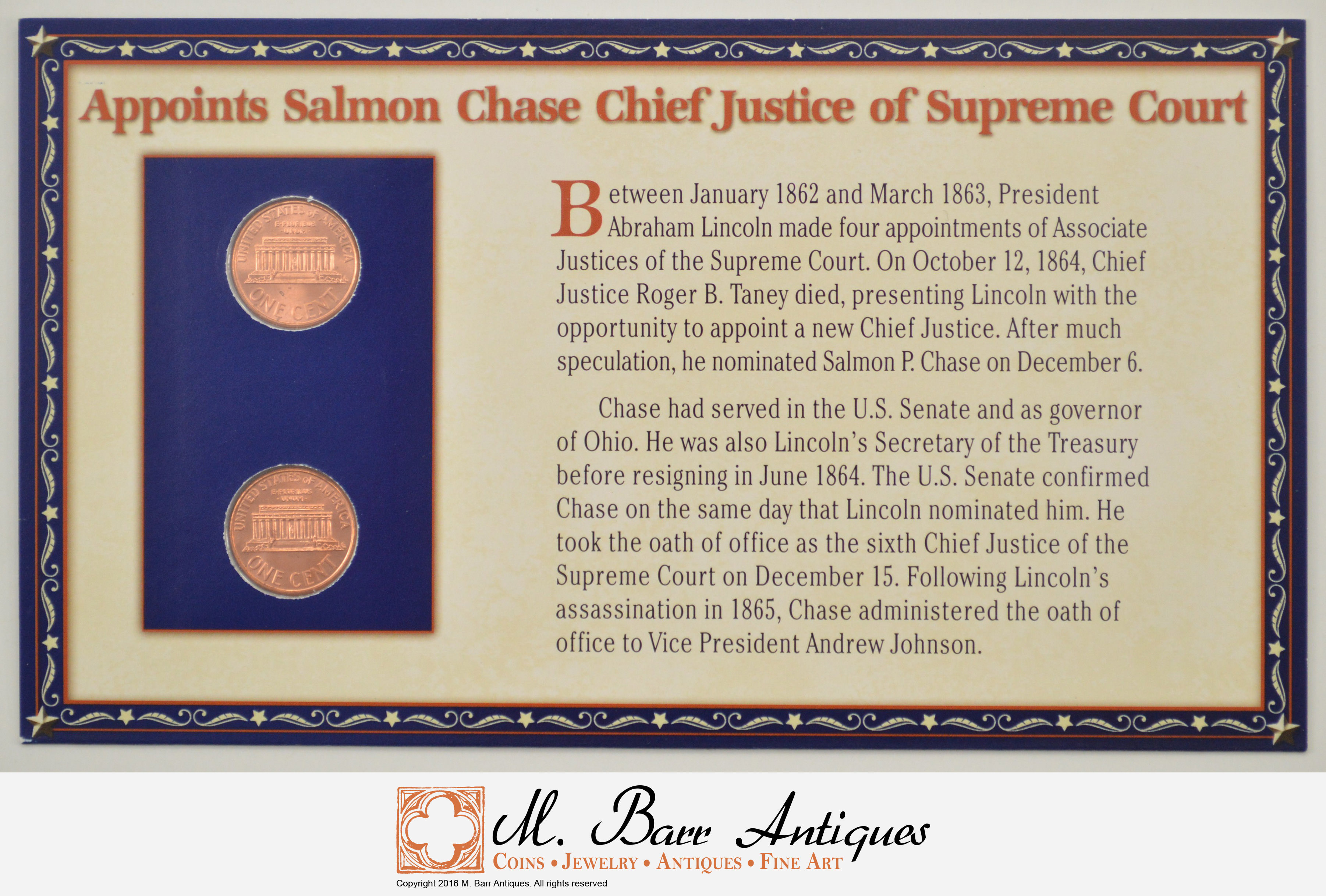 Historic Coin Collection - Appoints Salmon Chase Chief Justice Of ...