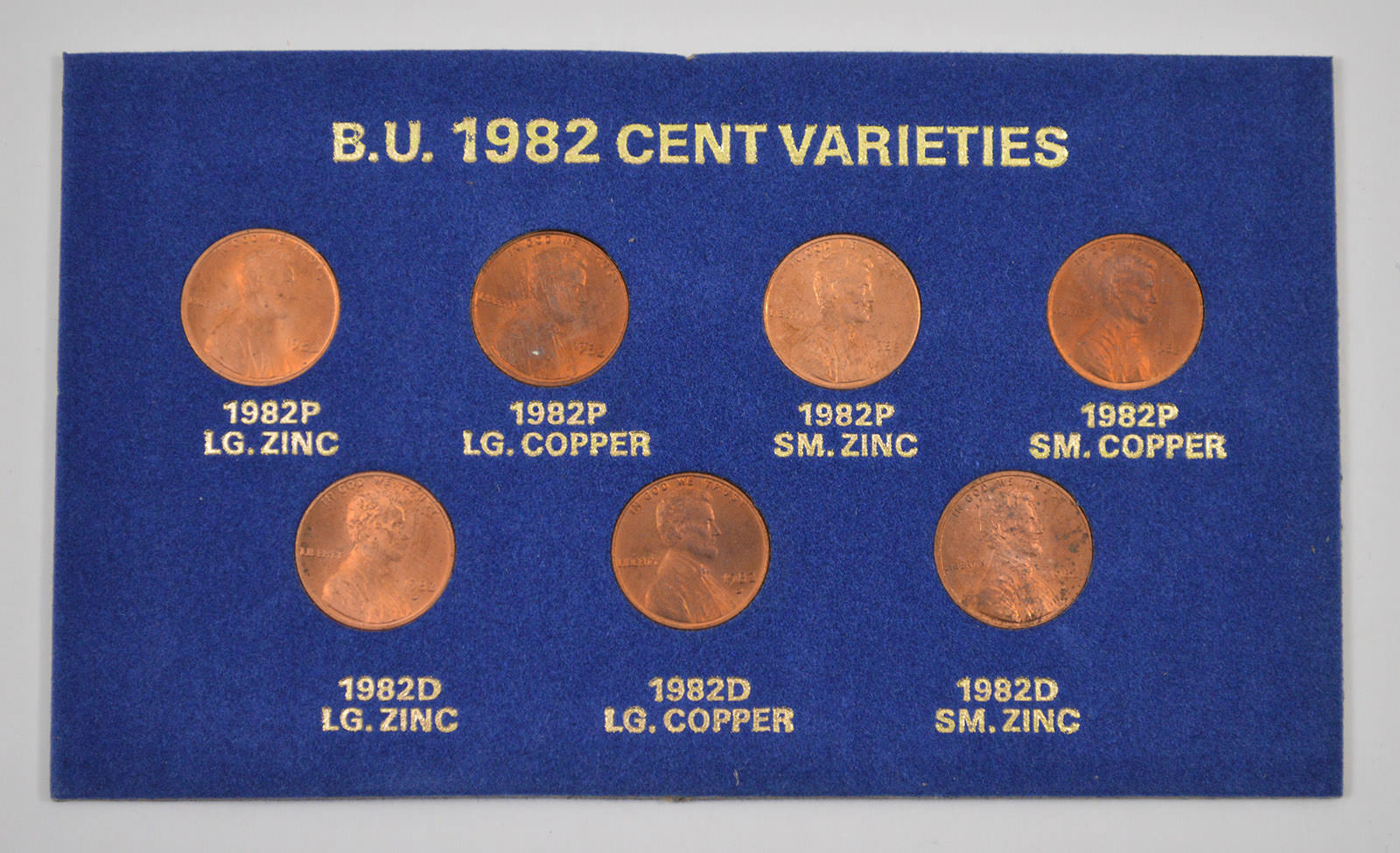 Historic Coin Collection - B.U. 1982 Cent Varieties Nicely Packed US ...