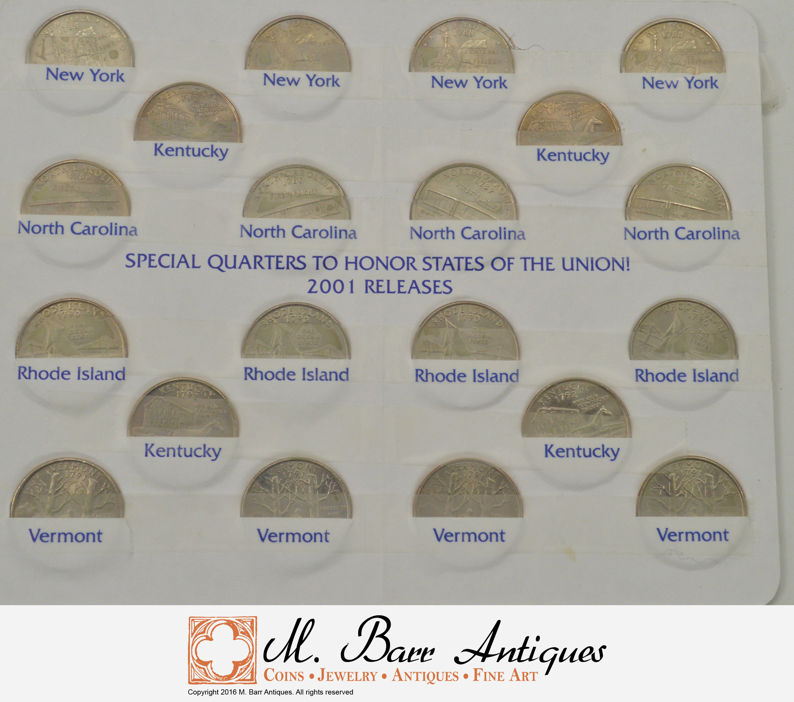 Historic Coin Collection - Commemorative State Quarters of 2001 ...