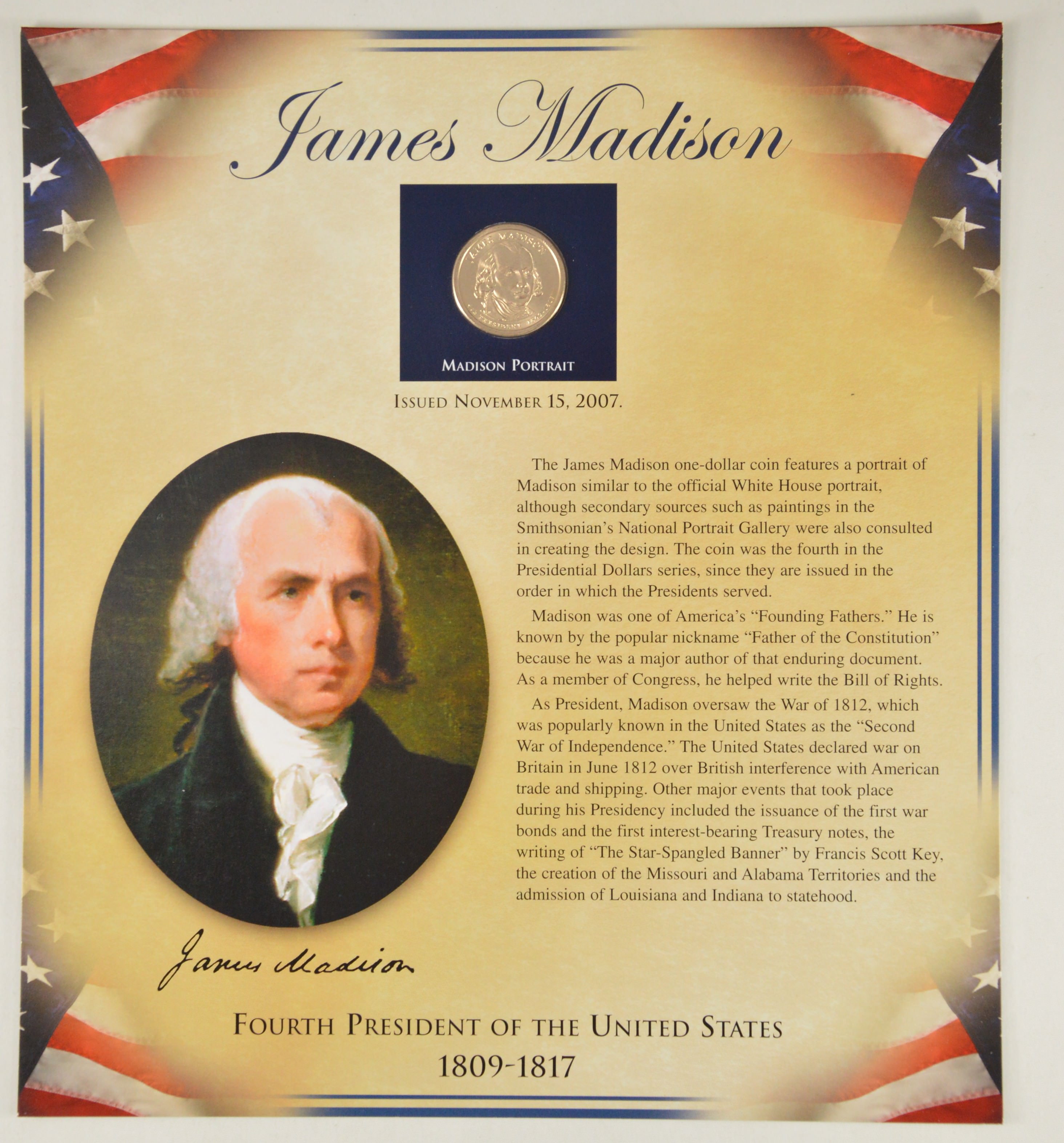 Historic Coin Collection - James Madison Presidential Dollar Nicely ...