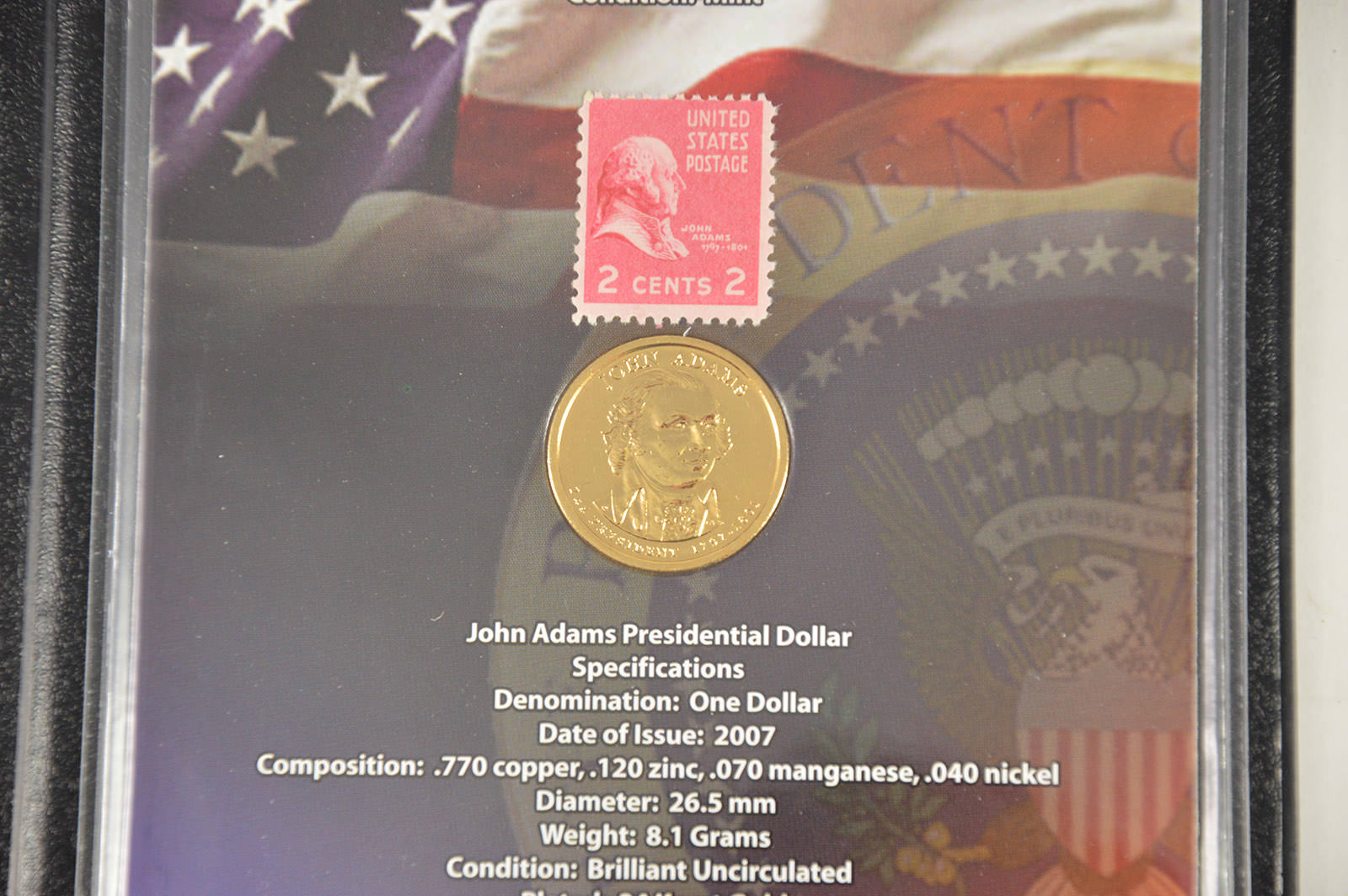Historic Coin Collection - John Adams Presidential Dollar Stamp & Coin ...