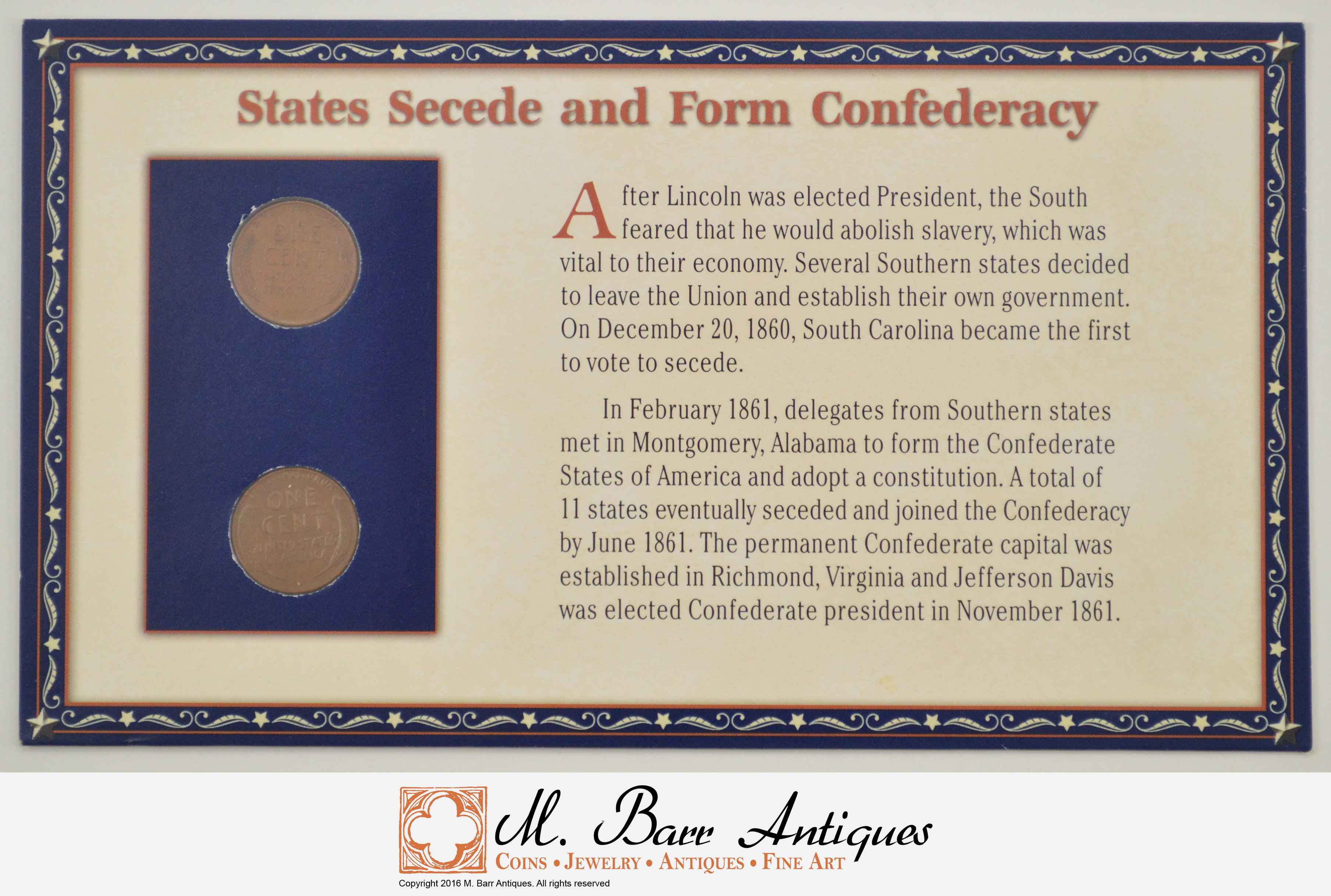 Historic Coin Collection - States Secede And Form Confederacy*** Nicely ...