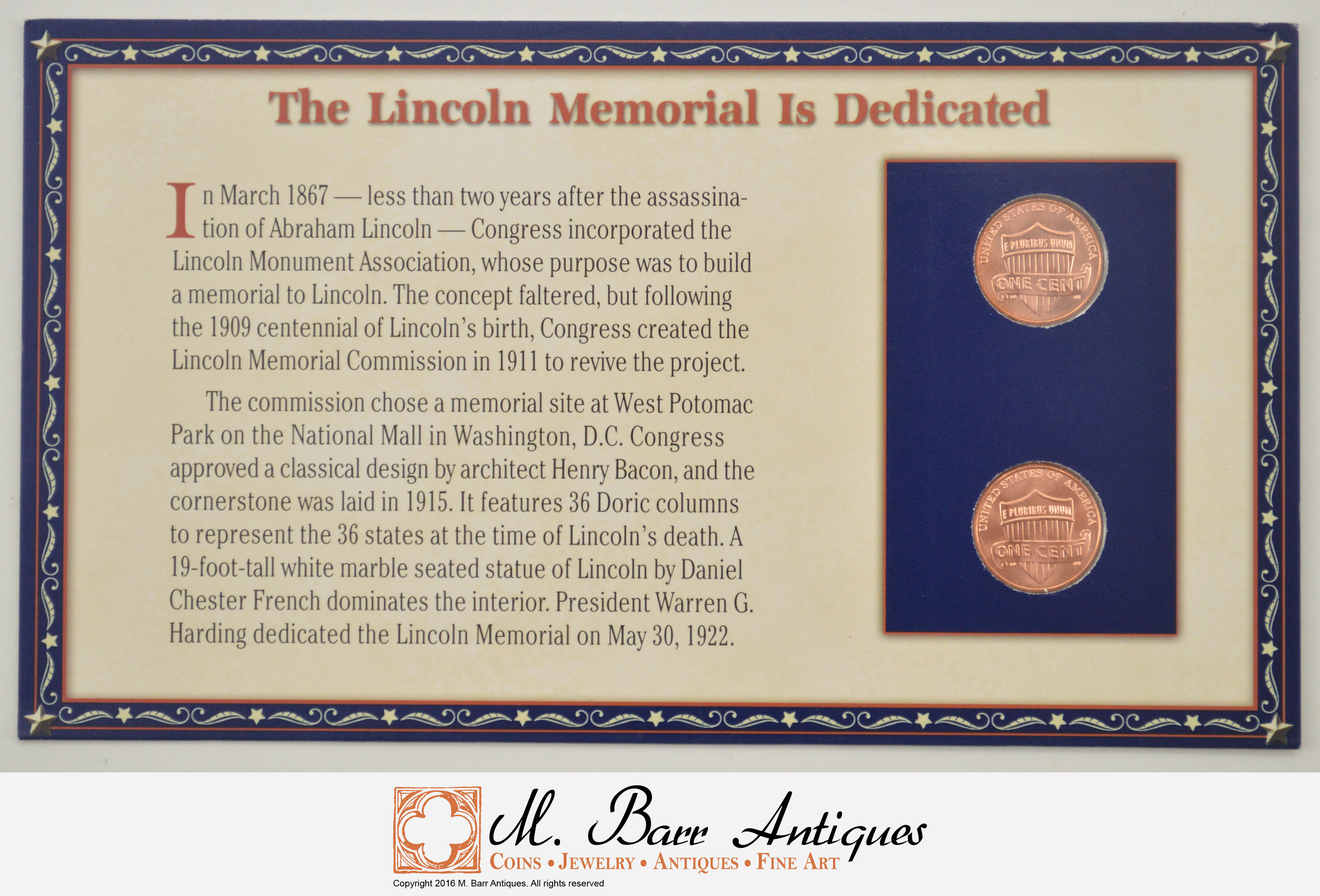 Historic Coin Collection - The Lincoln Memorial Is Dedicated*** Nicely ...