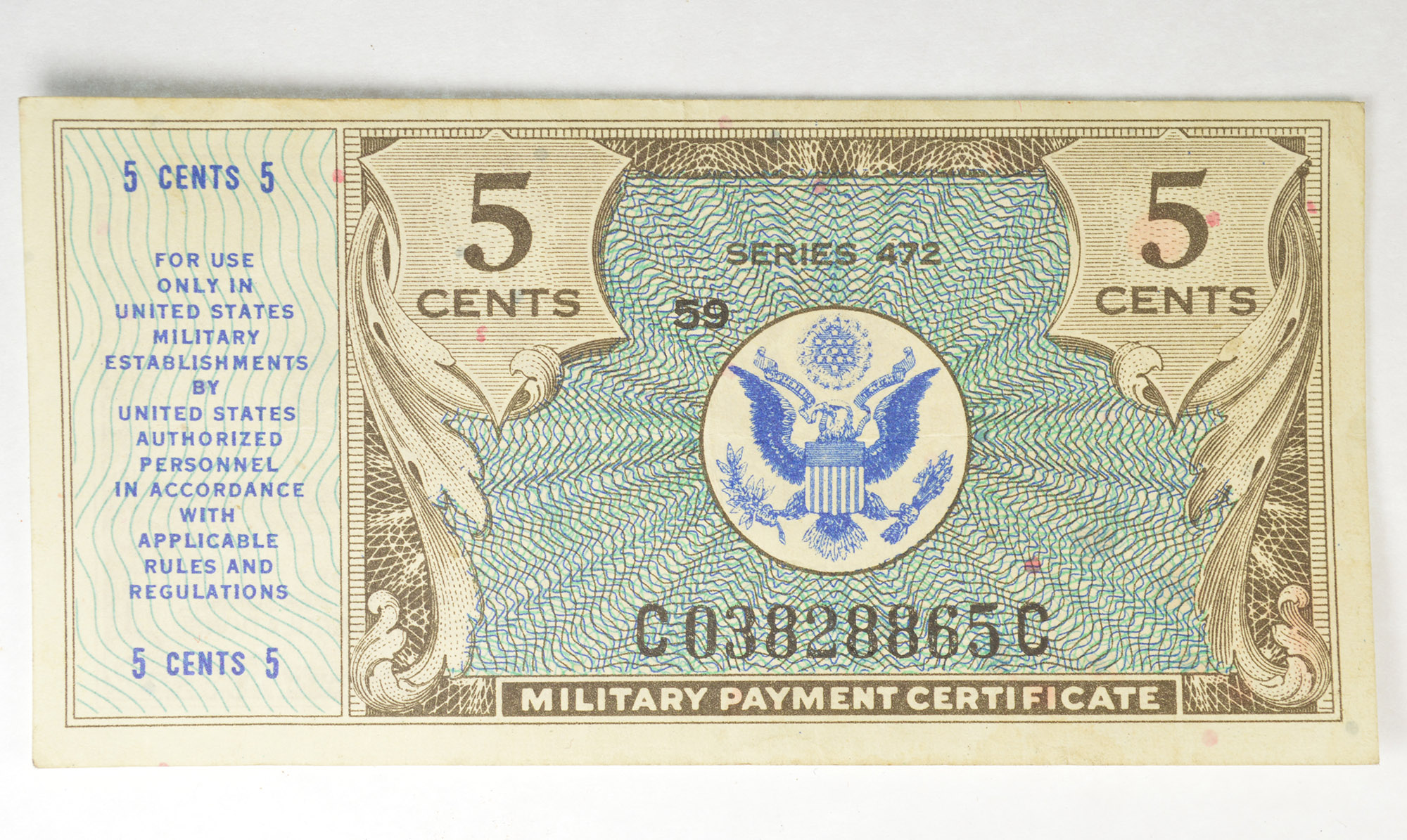 Historic United States Military Payment Certificate - Used by Troops ...