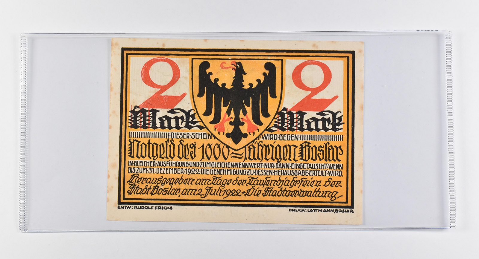 Historic World Bank Note 1922 Germany 2 Mark - Notgeld Collectible ...