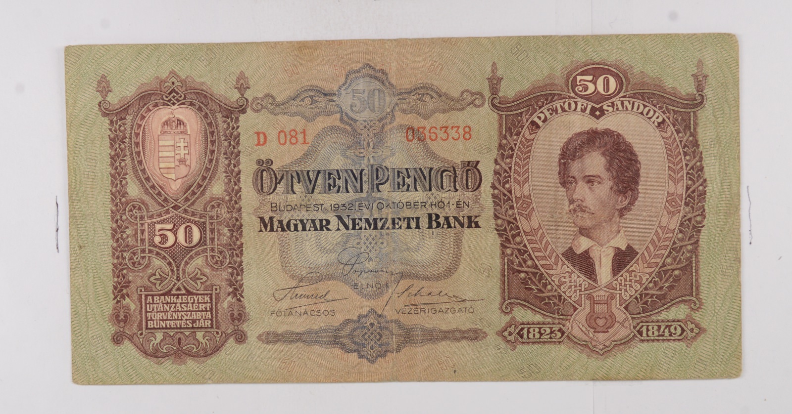 Historic World Bank Note 1932 Hungary 50 Pengo Collectible Currency ...