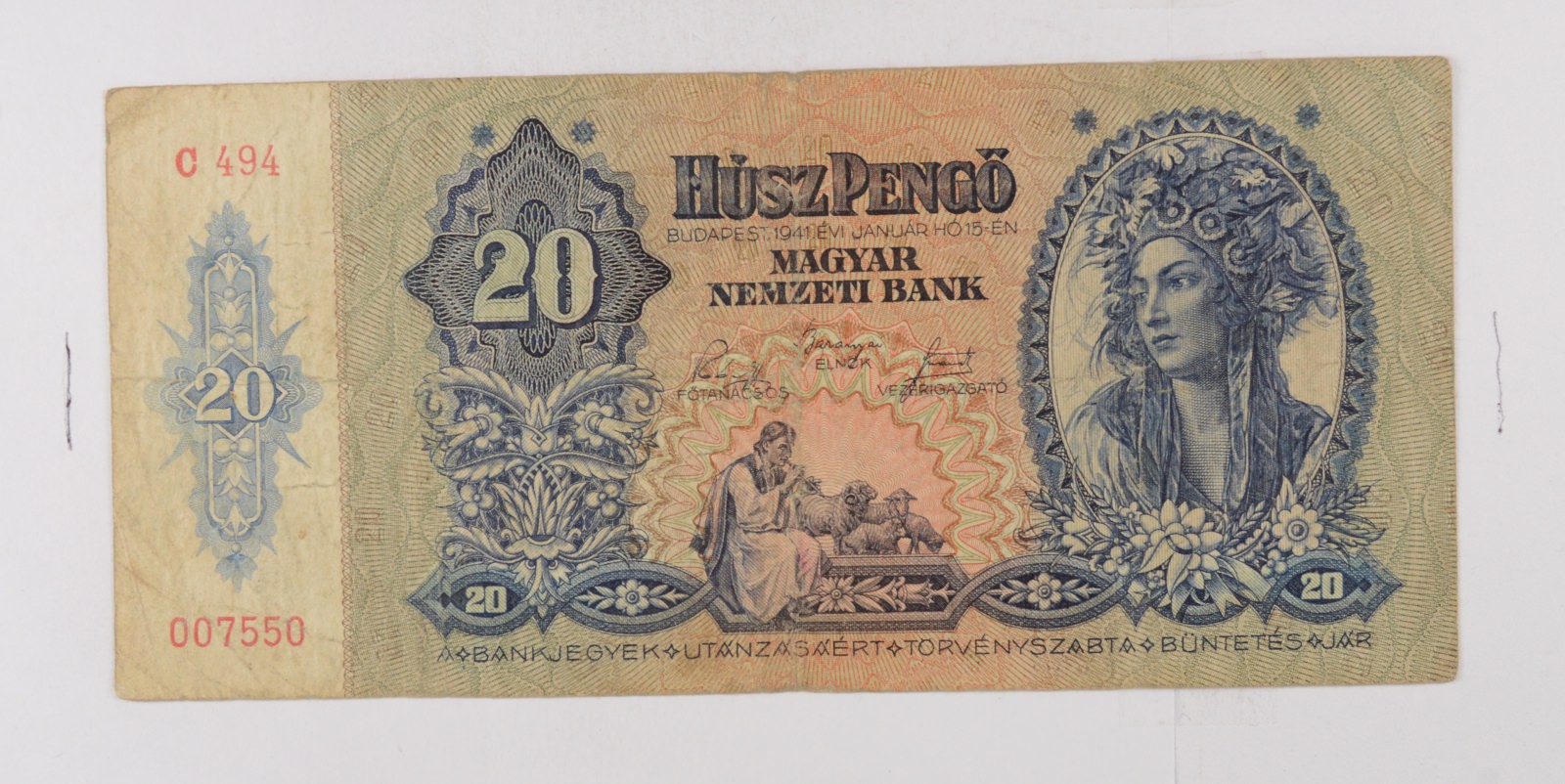 Historic World Bank Note 1941 Hungary 20 Pengo Collectible Currency ...