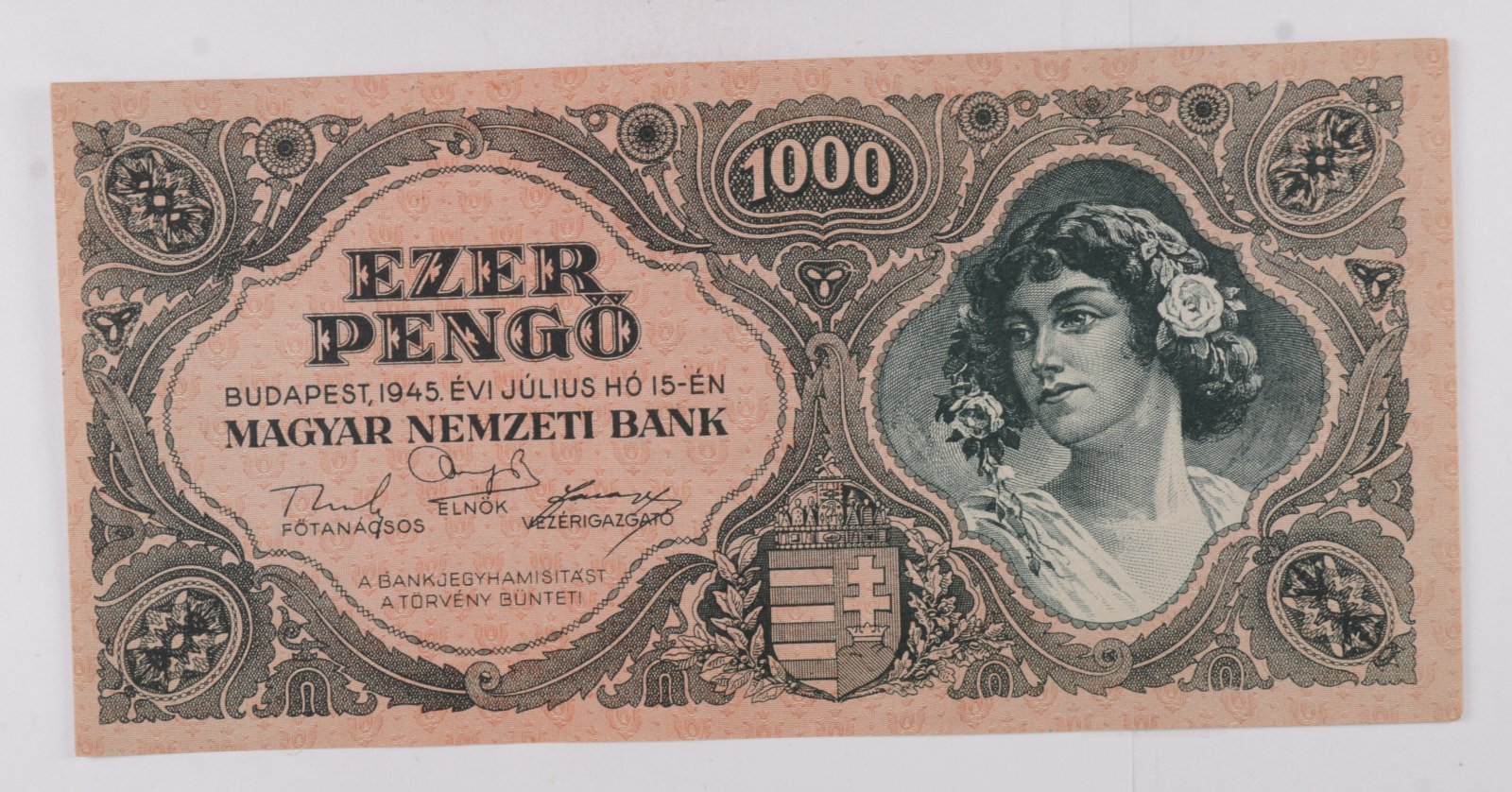 Historic World Bank Note 1945 Hungary 1000 Pengo Collectible Currency ...