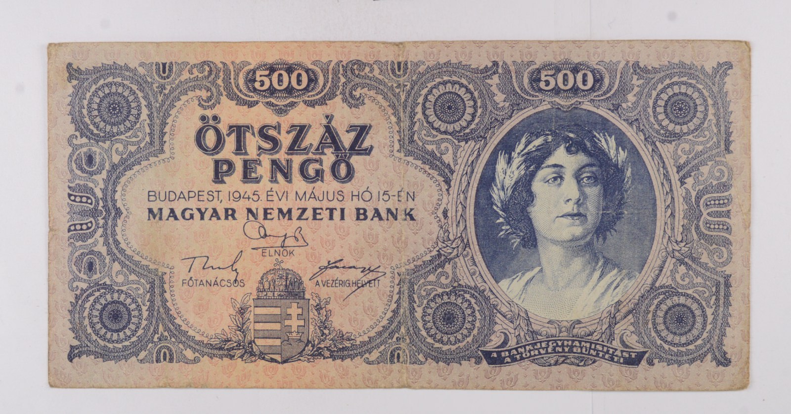 Historic World Bank Note 1945 Hungary 500 Pengo Collectible Currency ...