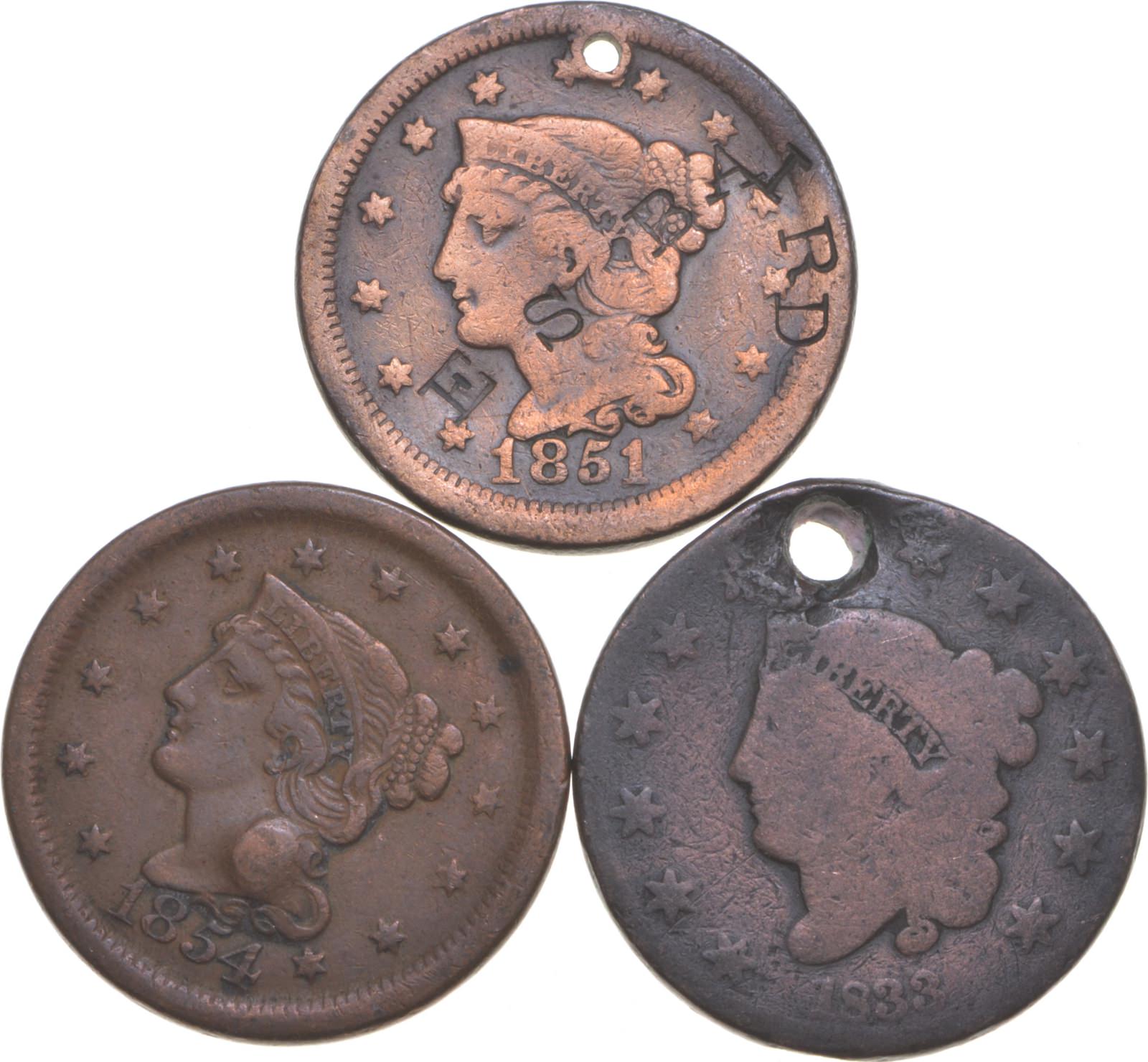 HOLY Lot - Hole - 1854 1851 1833 - Large Cent Penny Collection - Holed ...