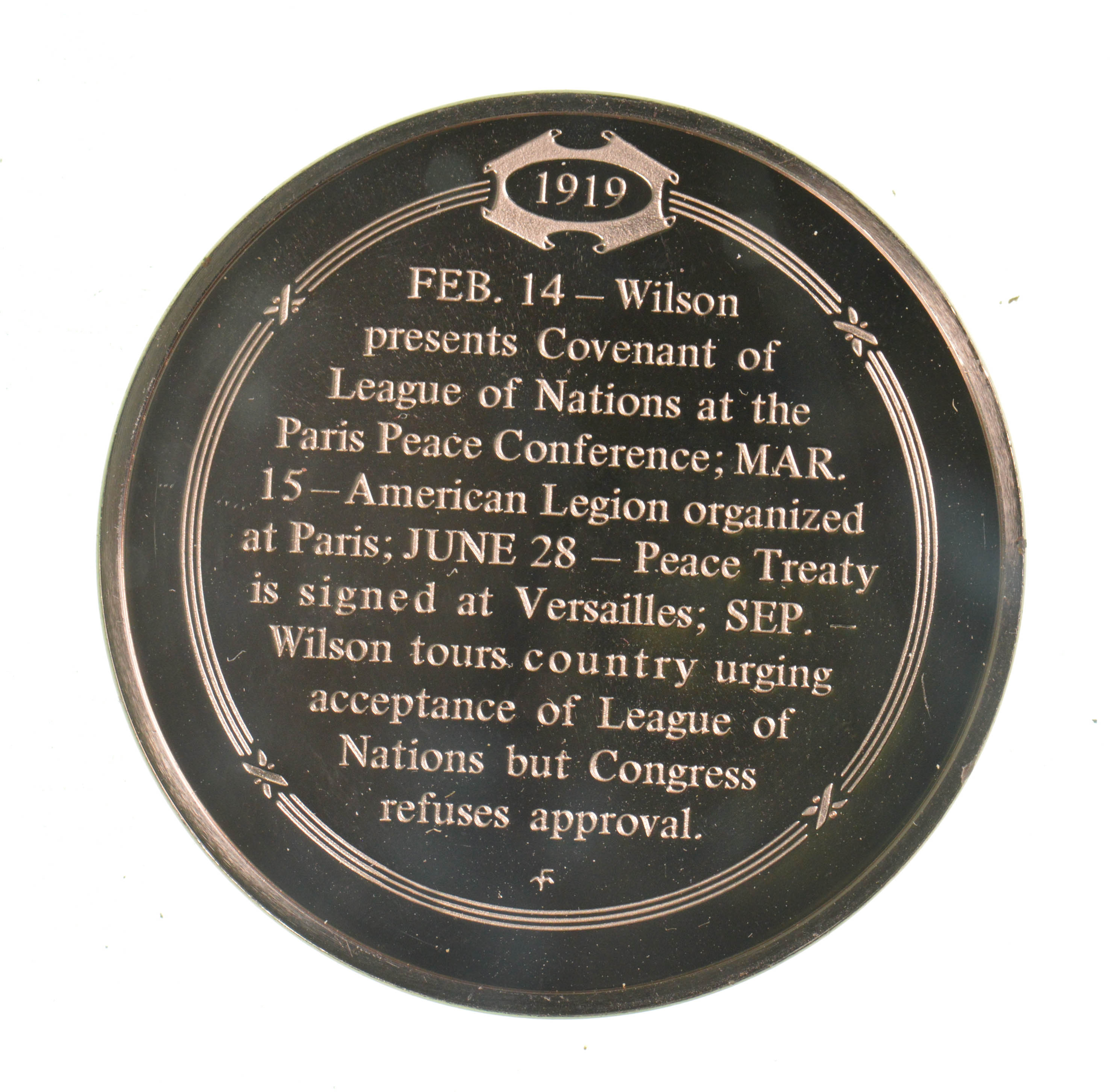 HUGE Bronze Medal Depicting President Wilson Signs Peace Treaty ...