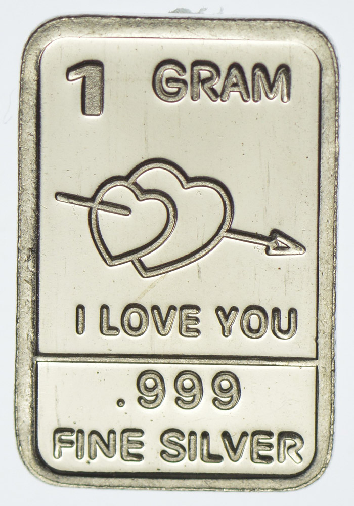 I Love You Heart - 1 Gram .999 Fine Silver Bar | Property Room