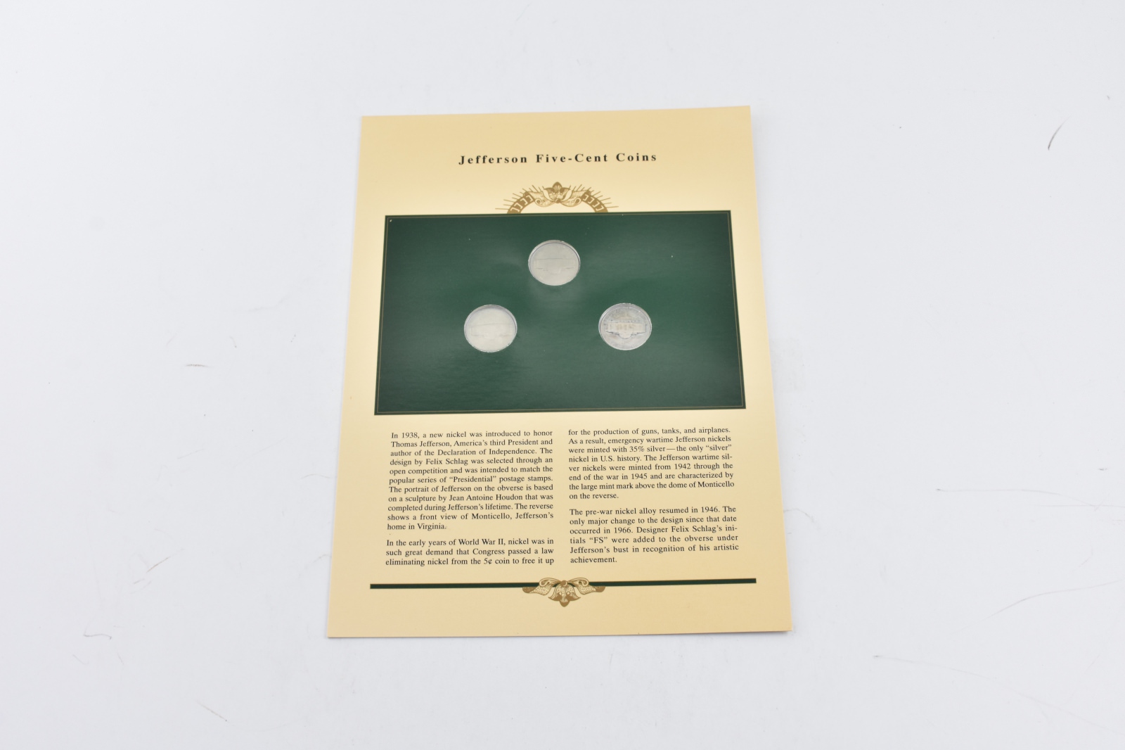 Jefferson Nickel Set With 13 Cents Declaration Of Independence Stamp ...