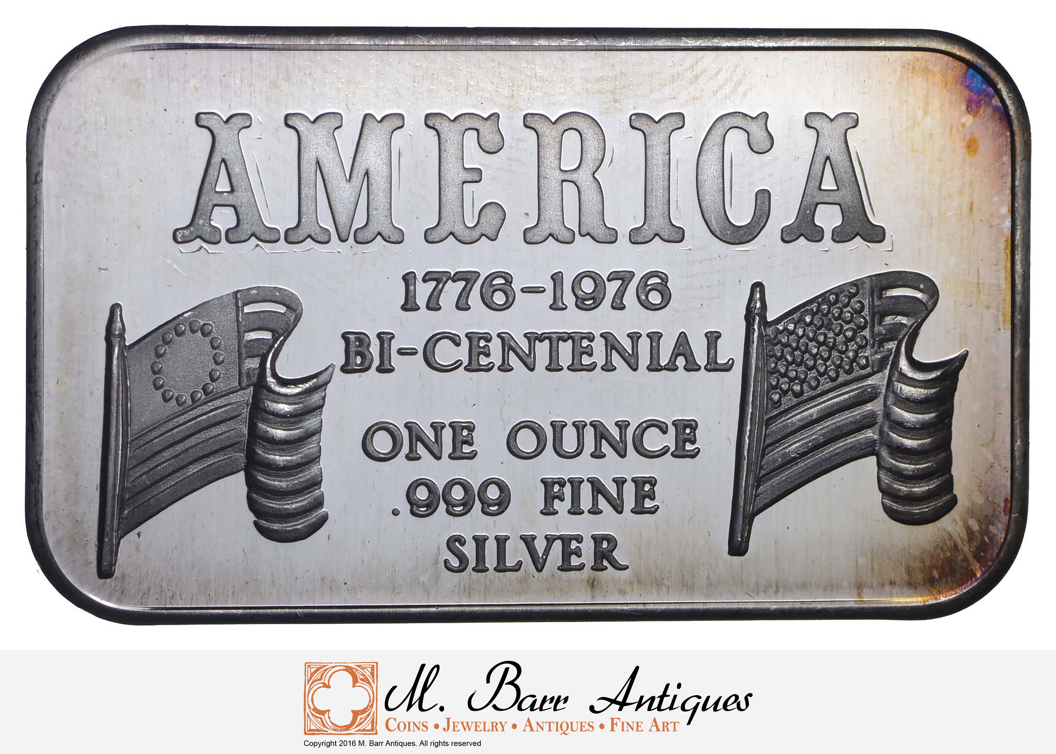 Limited - 1 Oz Silver America Bicentennial Bar - .999 Fine Silver ...