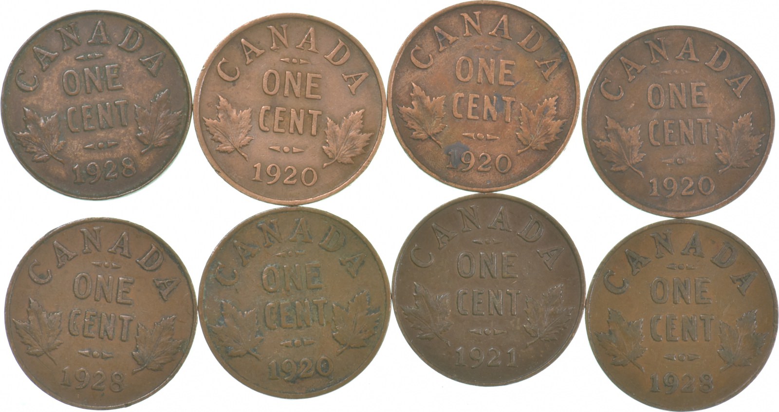 Lot 1928 1920 1920 1920 1928 1920 1921 1928 Canada 1 Cents Penny ...