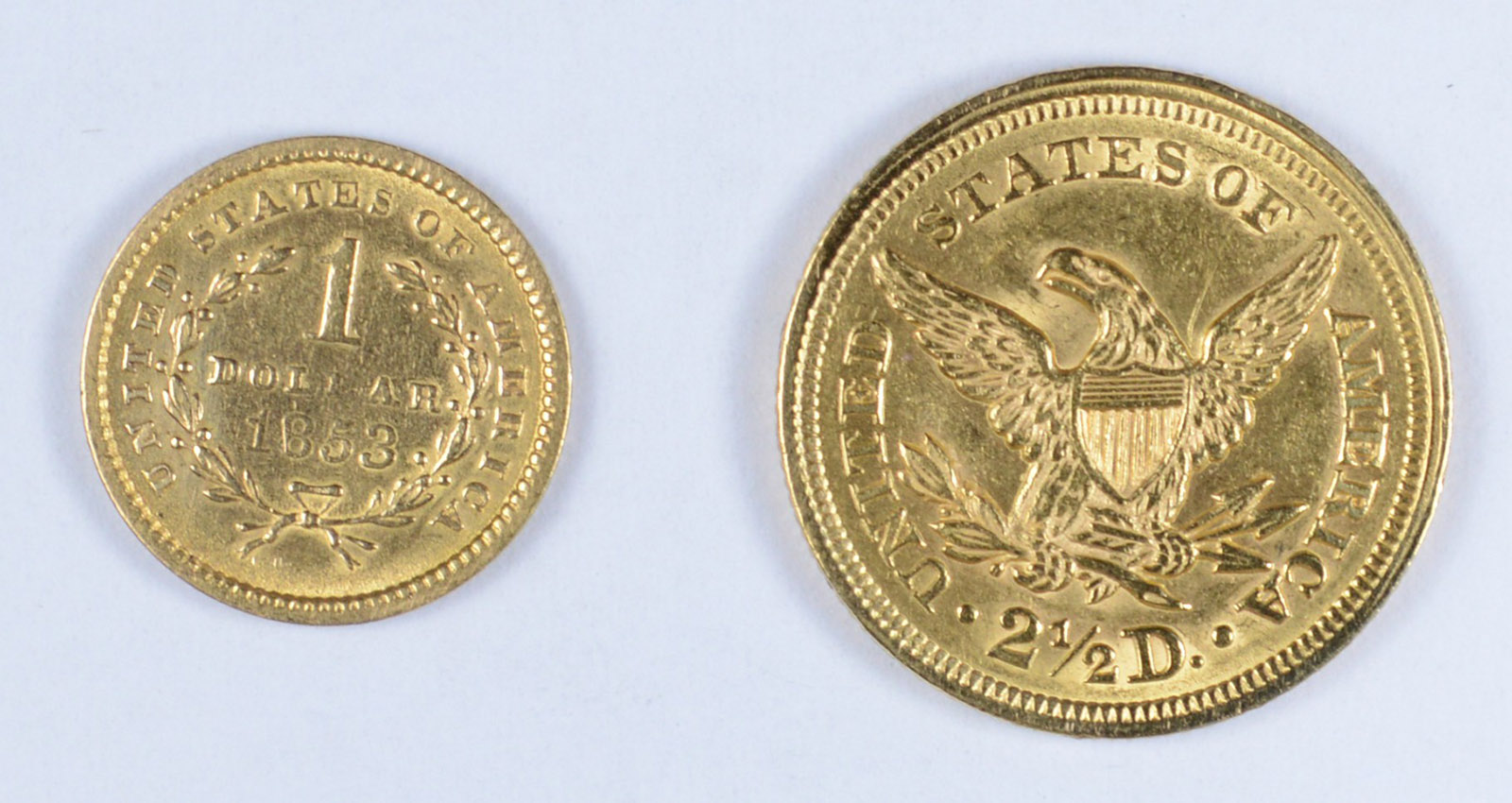 Lot (2) 1835 Liberty Head Gold Dollar & 1852 $2.50 Liberty Head Gold Quarter Eagle | Property Room