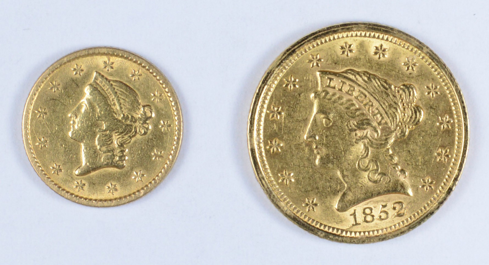 Lot (2) 1835 Liberty Head Gold Dollar & 1852 $2.50 Liberty Head Gold Quarter Eagle | Property Room