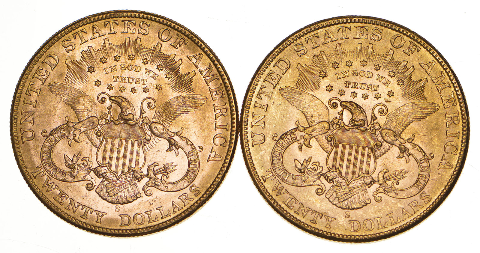 Lot (2) 1903-S & 1904-S $20.00 Liberty Head Gold Double Eagles - Uncirculated | Property Room