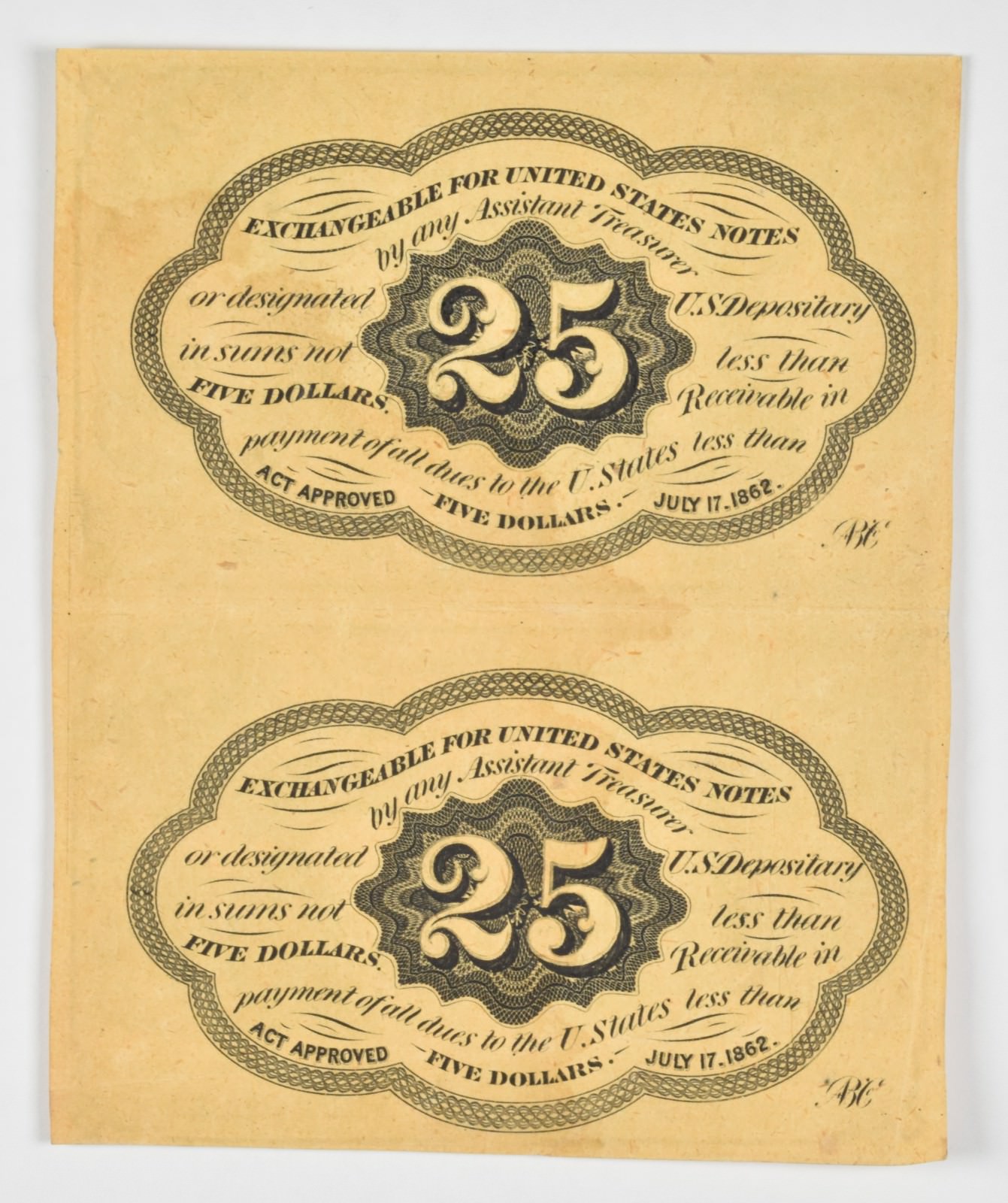 Lot (2) Uncut 25 Cents United States Postage Currency | Property Room