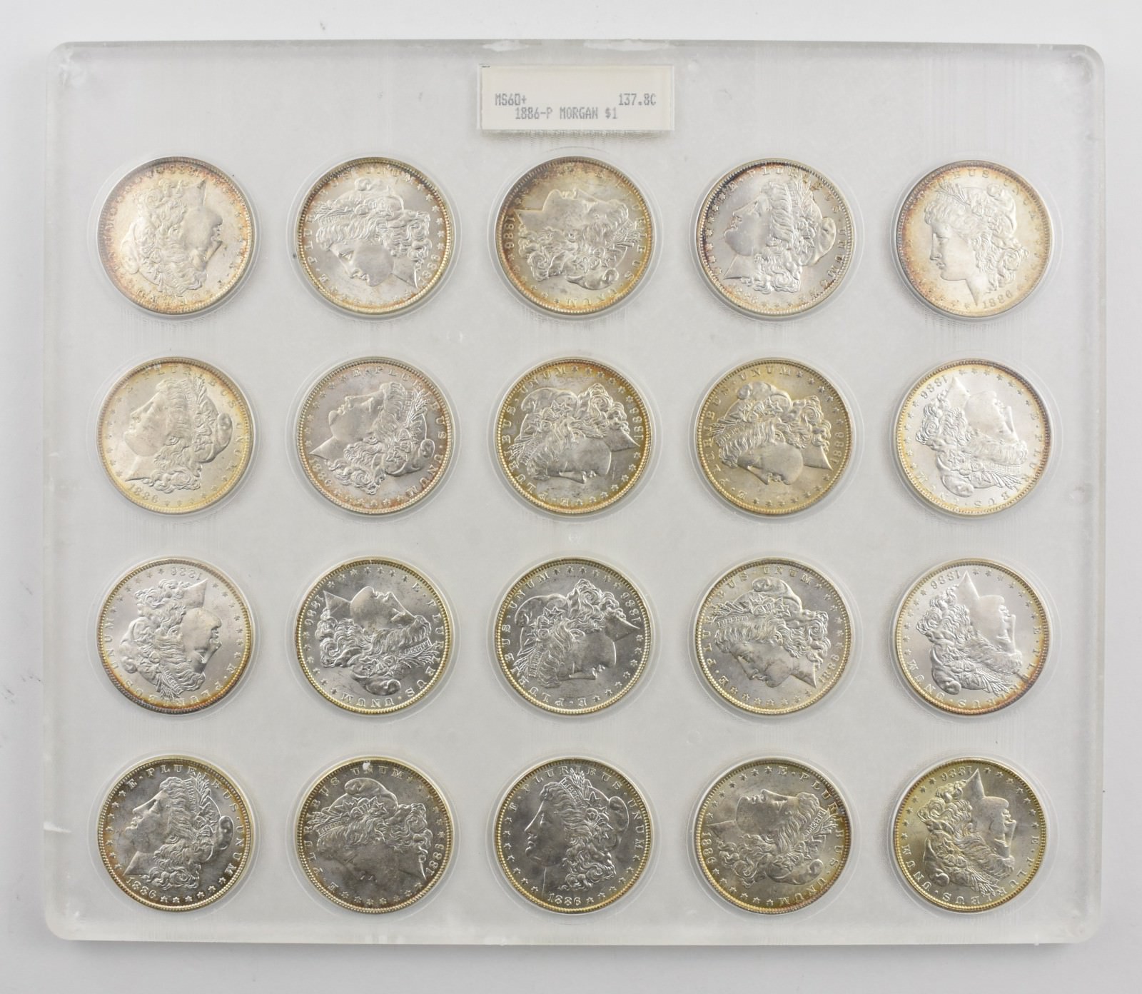 Lot (20) 1886-P Morgan Silver Dollars Encased BU Roll Blanchard ...