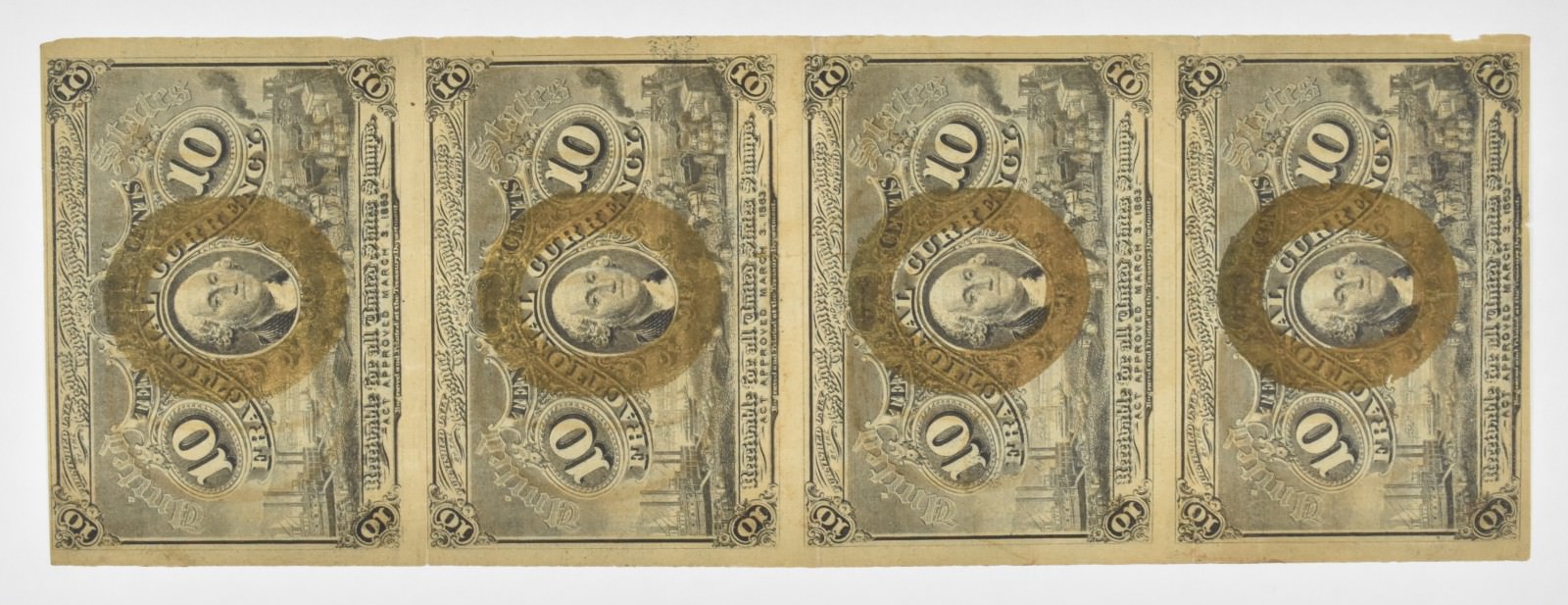 Lot (4) Uncut 10 Cents United States Fractional Currency | Property Room