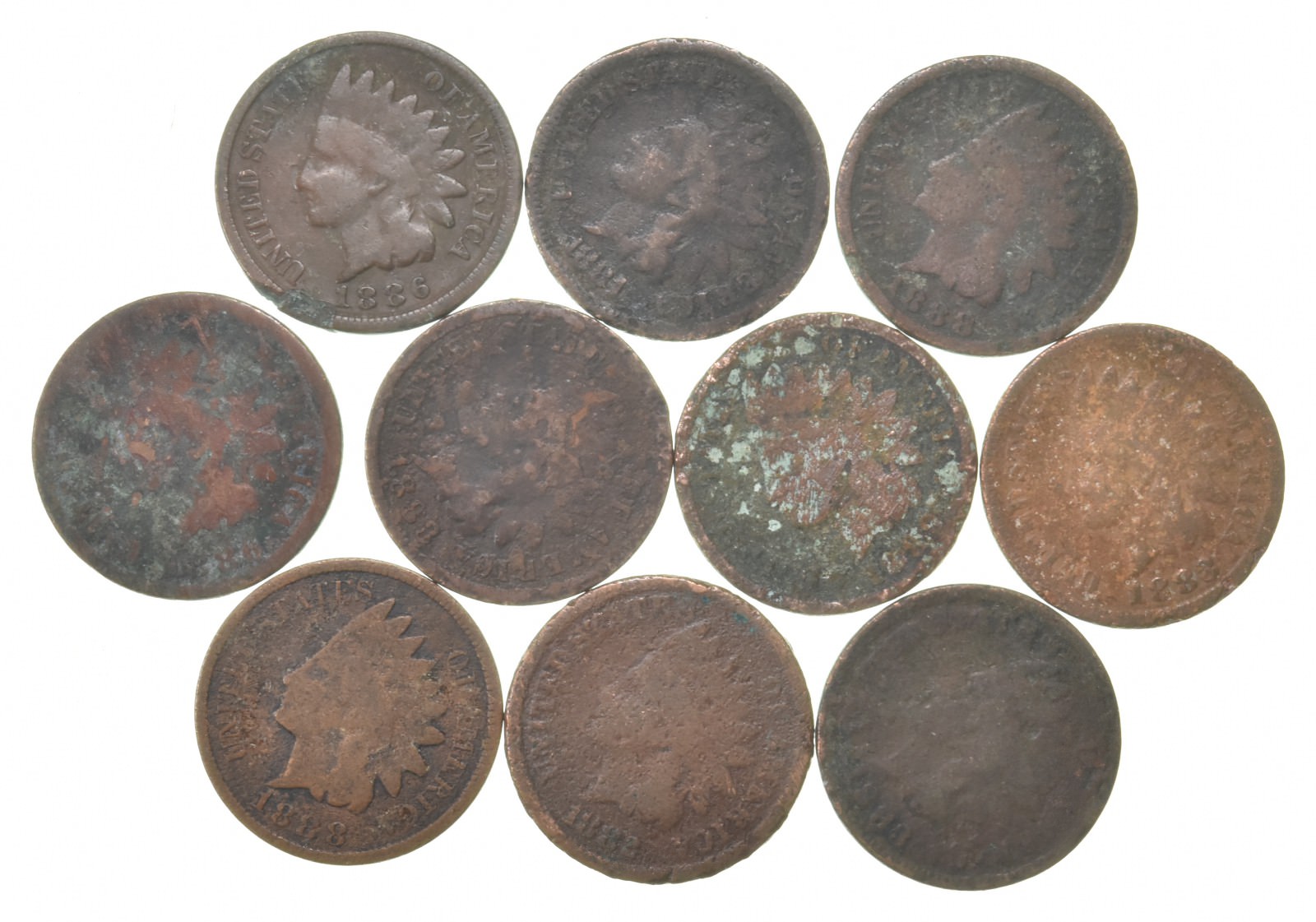 Lot of 10 1800's 1880-1889 Indian Head Penny Cents - US Coin Collection ...