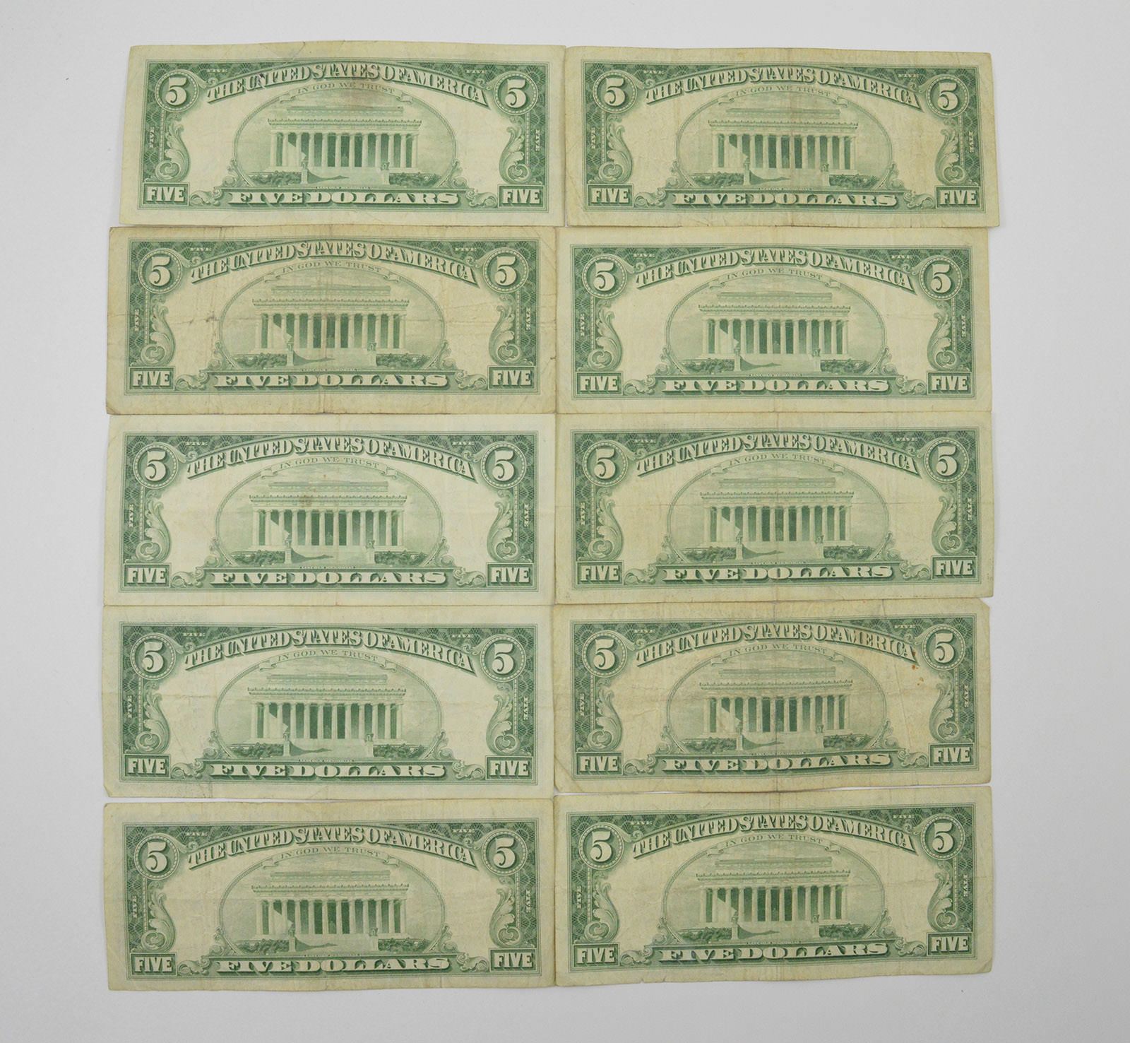 Lot of (10) $5.00 Red Seal Old US Notes Currency Collection 1963 ...