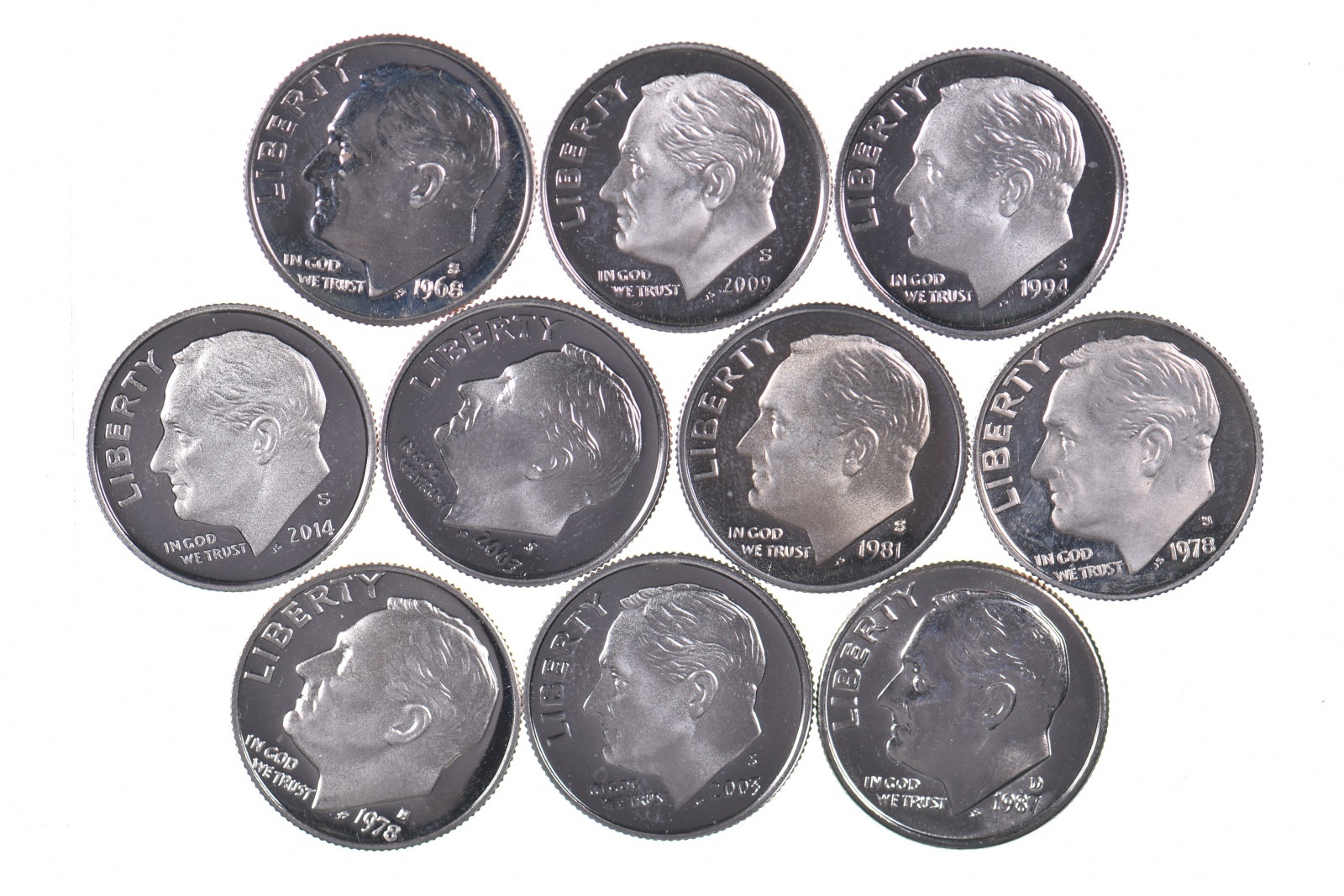 Lot of 10 PROOF Roosevelt Dimes $1 Face PROOF - You get them ALL ...