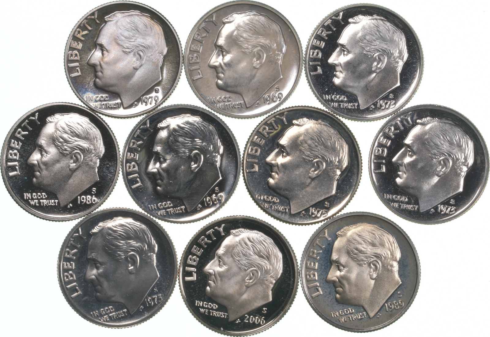 Lot of 10 PROOF Roosevelt Dimes $1 Face PROOF - You get them ALL ...
