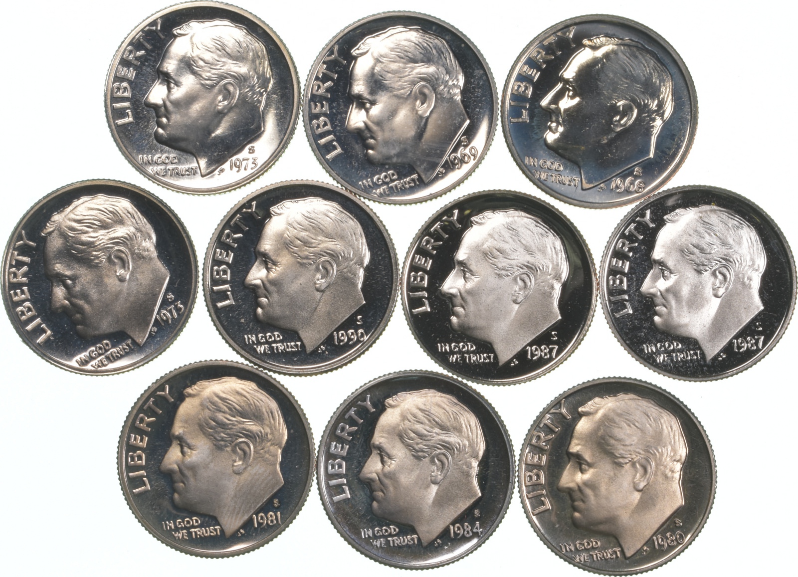 Lot of 10 PROOF Roosevelt Dimes $1 Face PROOF - You get them ALL ...