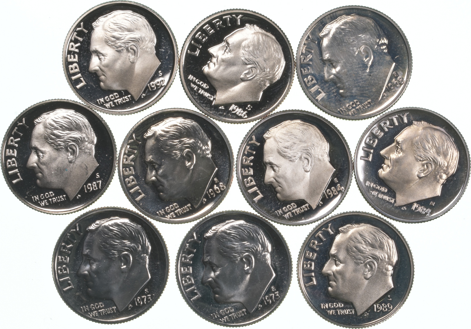 Lot of 10 PROOF Roosevelt Dimes $1 Face PROOF - You get them ALL ...