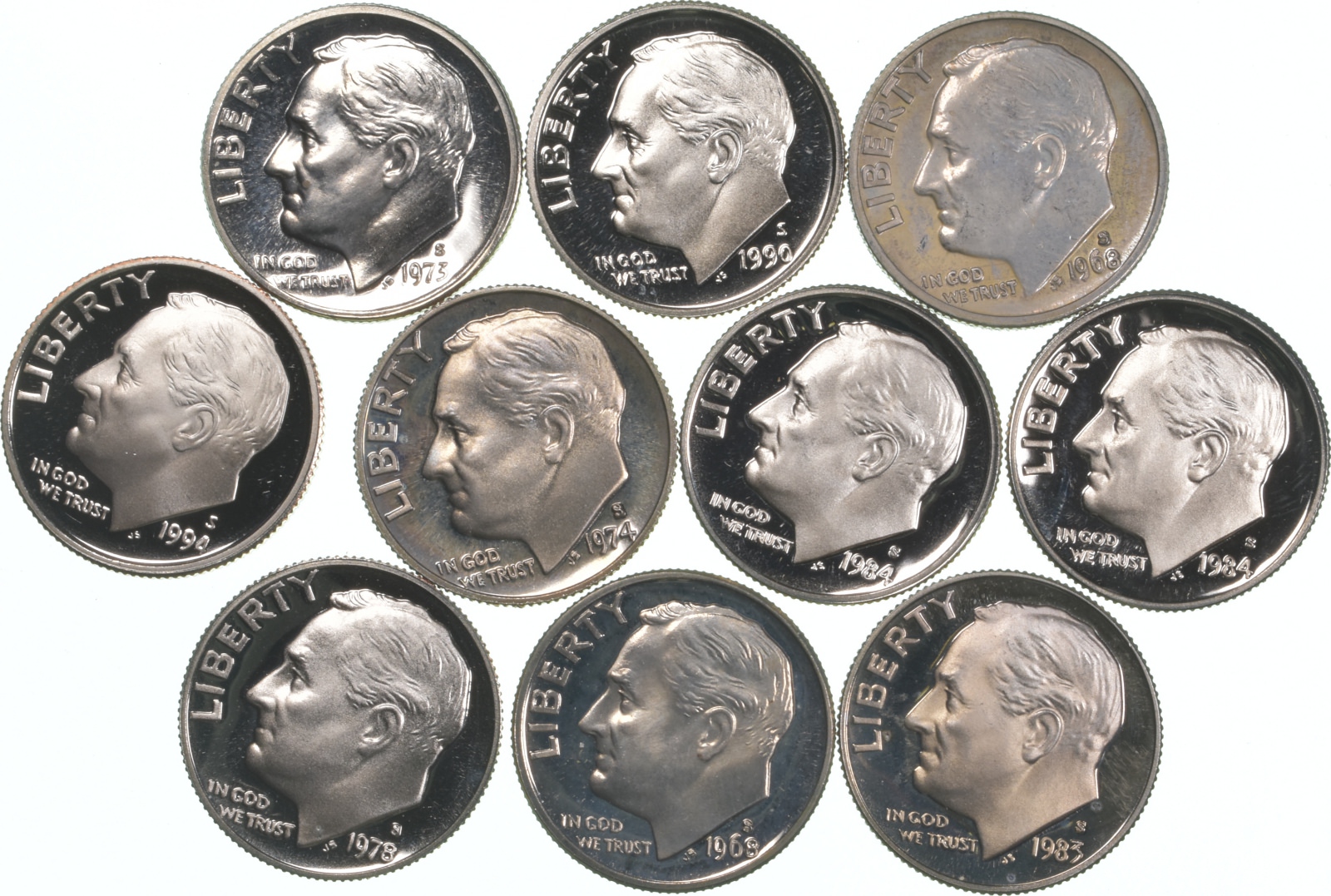 Lot of 10 PROOF Roosevelt Dimes $1 Face PROOF - You get them ALL ...