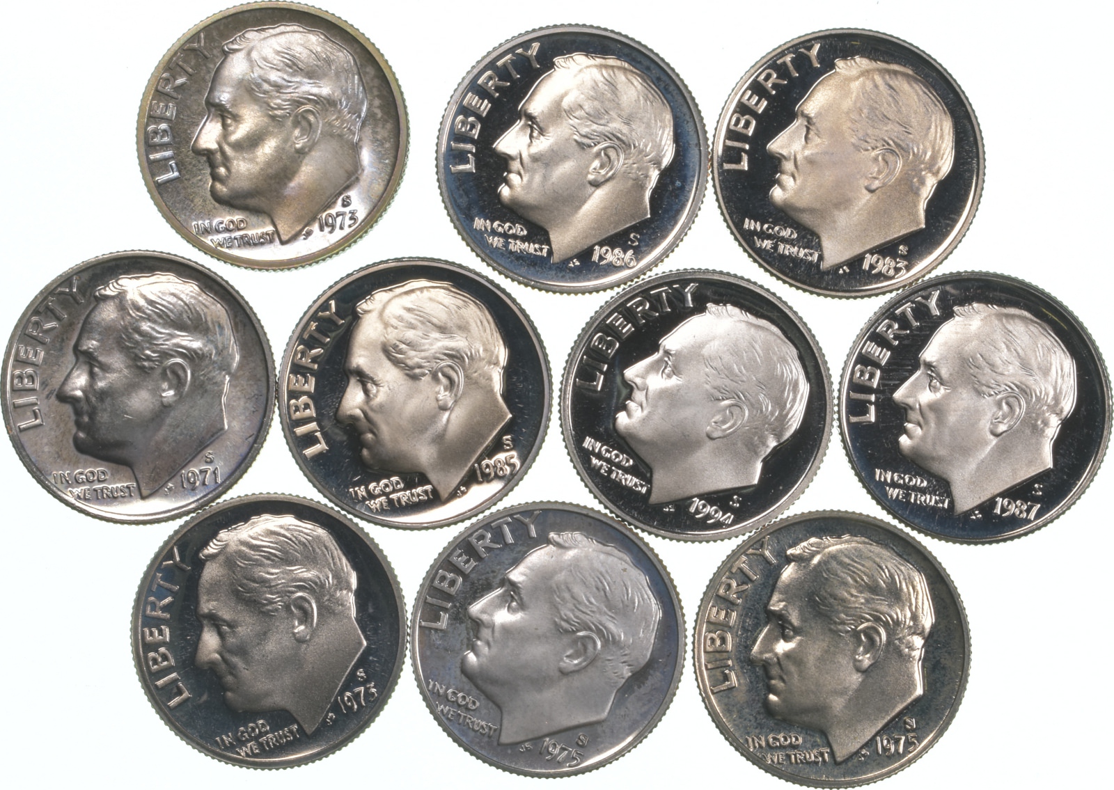 Lot of 10 PROOF Roosevelt Dimes $1 Face PROOF - You get them ALL ...