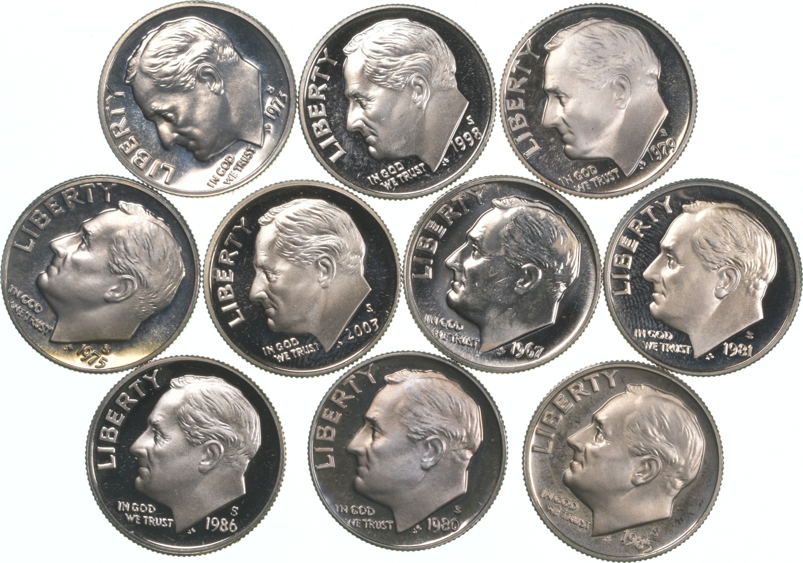 Lot of 10 PROOF Roosevelt Dimes $1 Face PROOF - You get them ALL ...