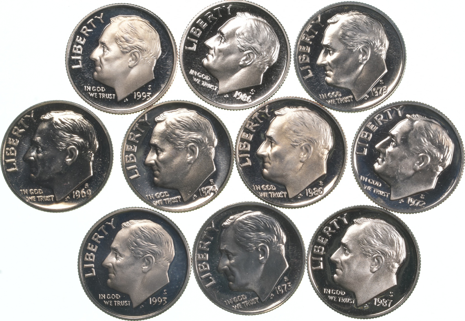 Lot of 10 PROOF Roosevelt Dimes $1 Face PROOF - You get them ALL ...