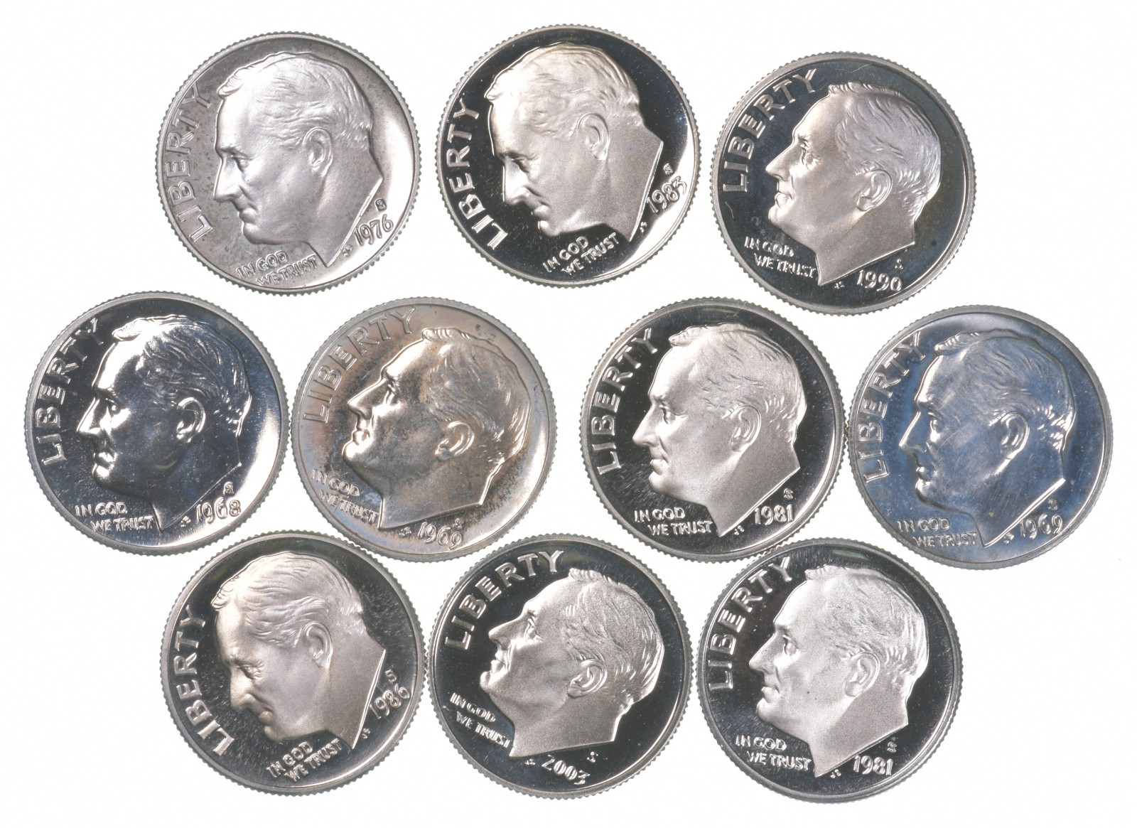 Lot of 10 PROOF Roosevelt Dimes $1 Face PROOF - You get them ALL ...