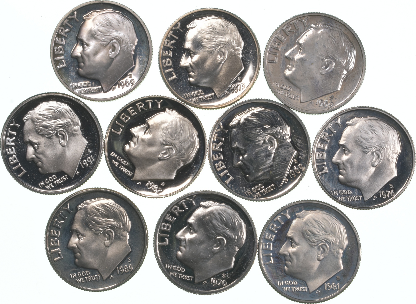 Lot of 10 PROOF Roosevelt Dimes $1 Face PROOF - You get them ALL ...