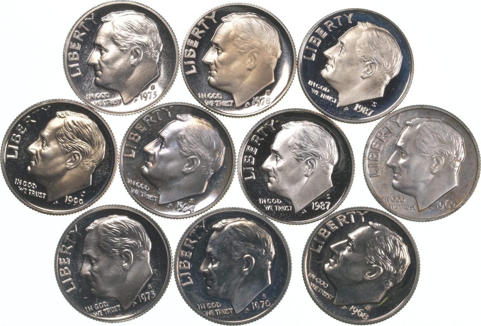 Lot of 10 PROOF Roosevelt Dimes $1 Face PROOF - You get them ALL ...