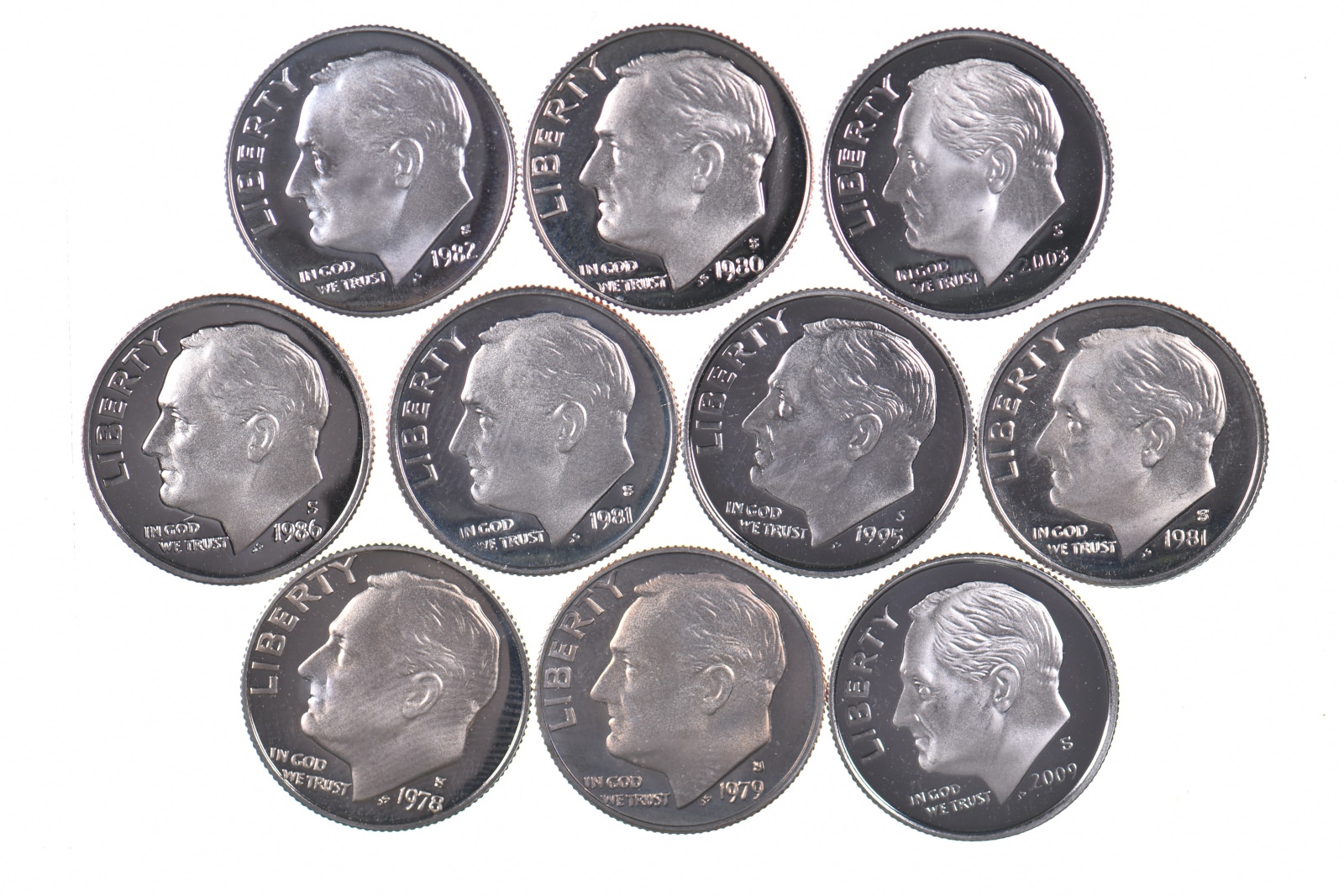 Lot of 10 PROOF Roosevelt Dimes $1 Face PROOF - You get them ALL ...